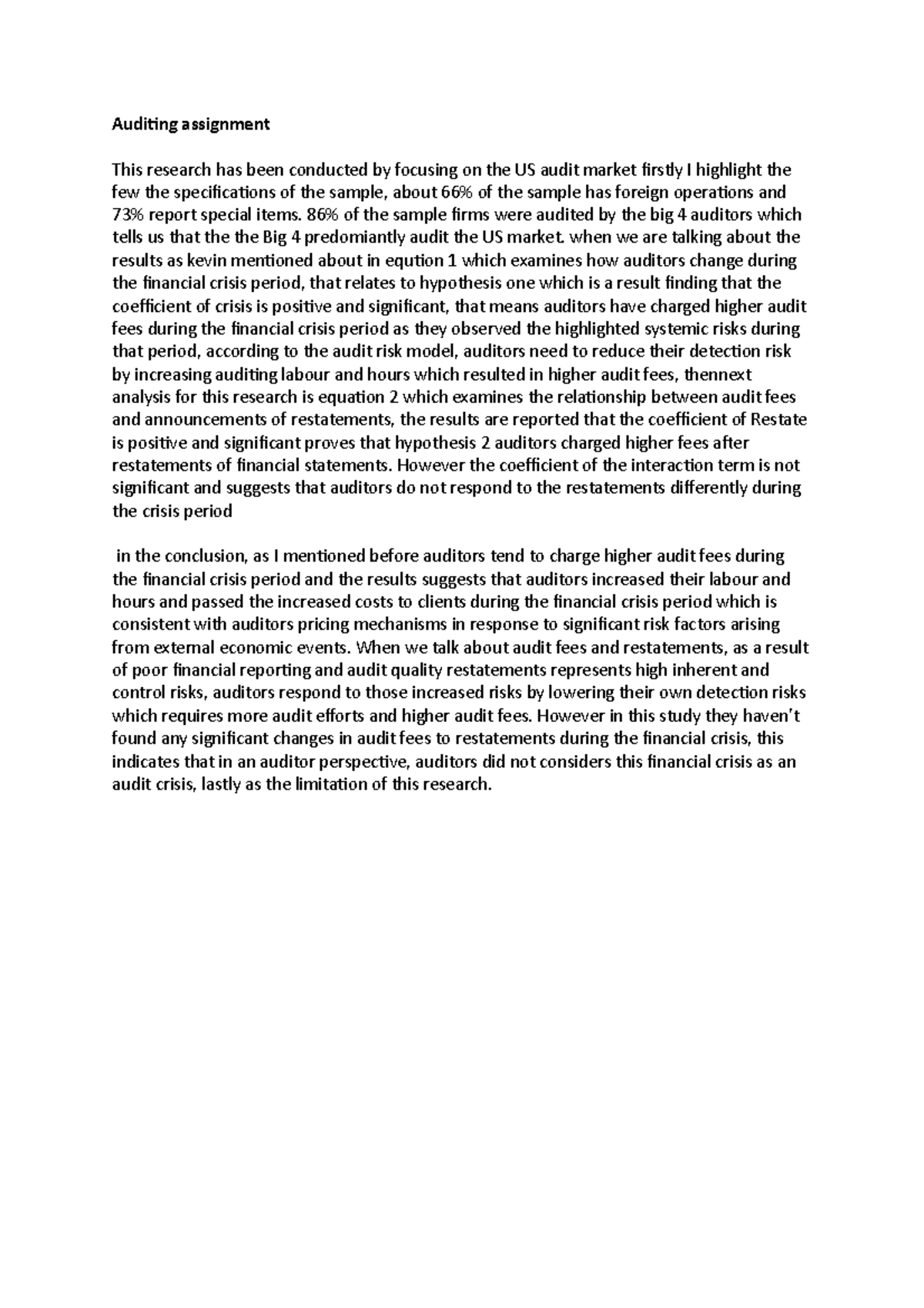 Auditing assignment - Auditing assignment This research has been ...