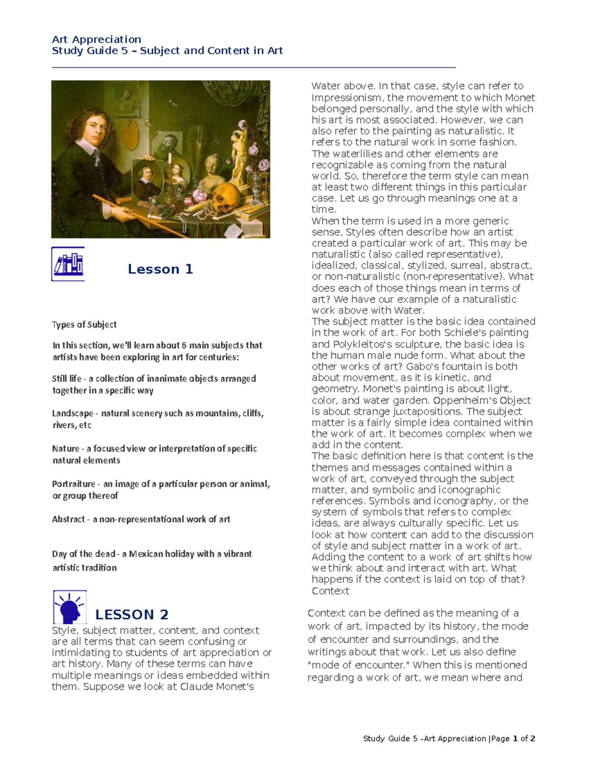 ART Appreciation Study Guide 5 - Art Appreciation Study Guide 5 ...