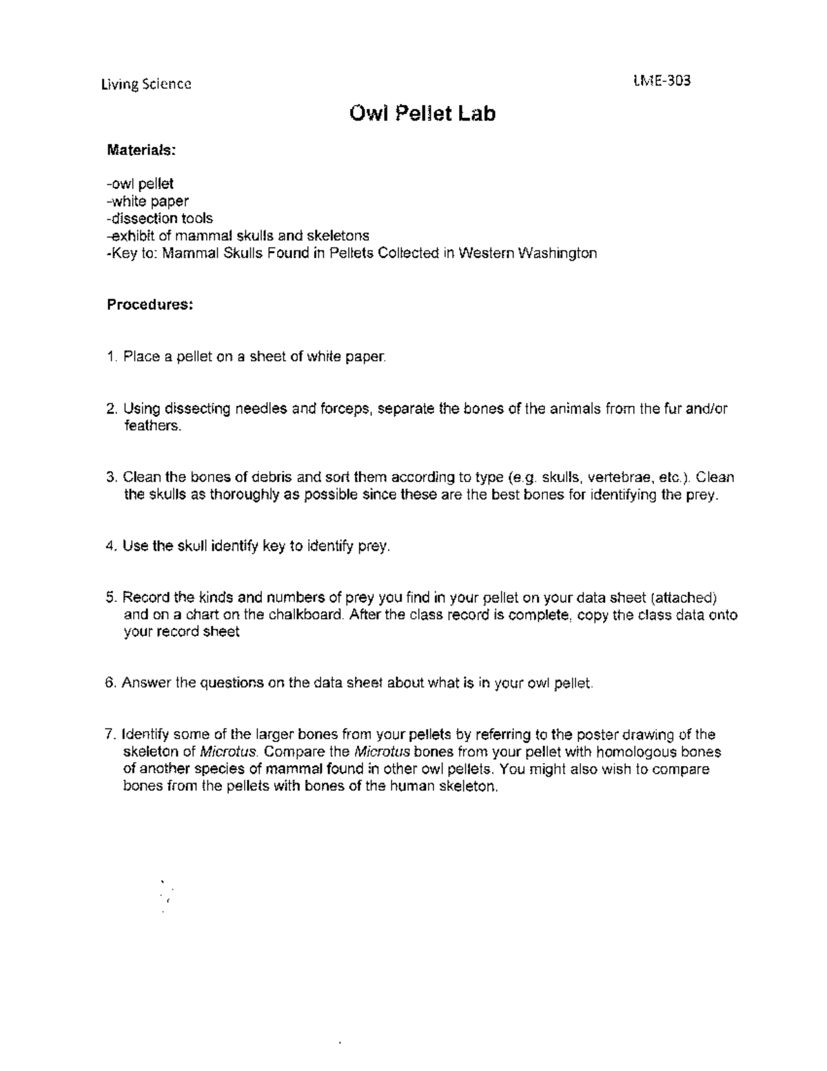 LME-303 Owl Pellet lab - htjtnjgtr - Living Science Owl Pellet Lab ...