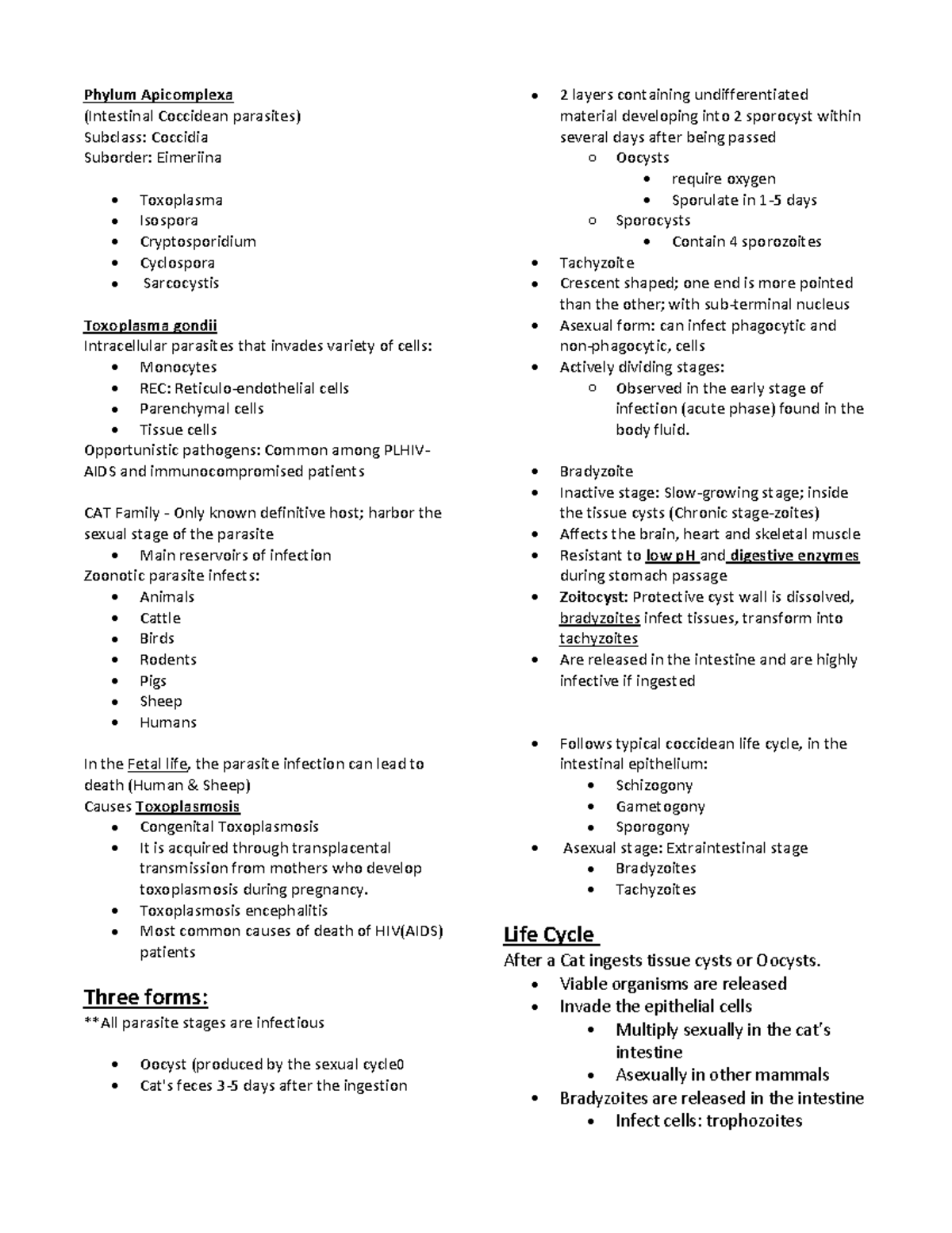Phylum Apicomplexa - Phylum Apicomplexa (Intestinal Coccidean parasites ...