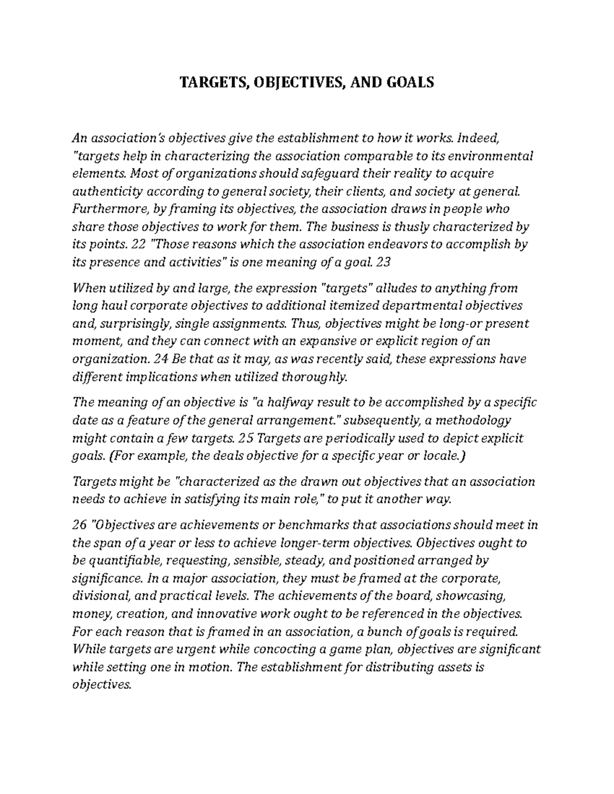 Targets, Objectives, AND Goals - TARGETS, OBJECTIVES, AND GOALS An ...