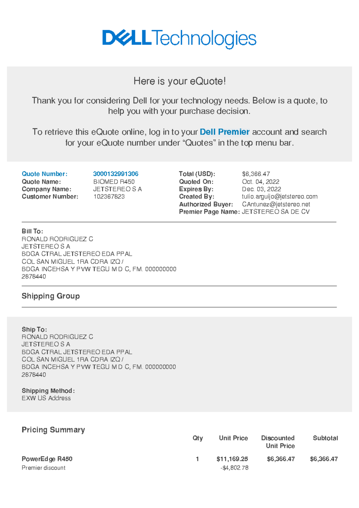 US Quote 3000132991306 - Here is your eQuote! Thank you for considering ...