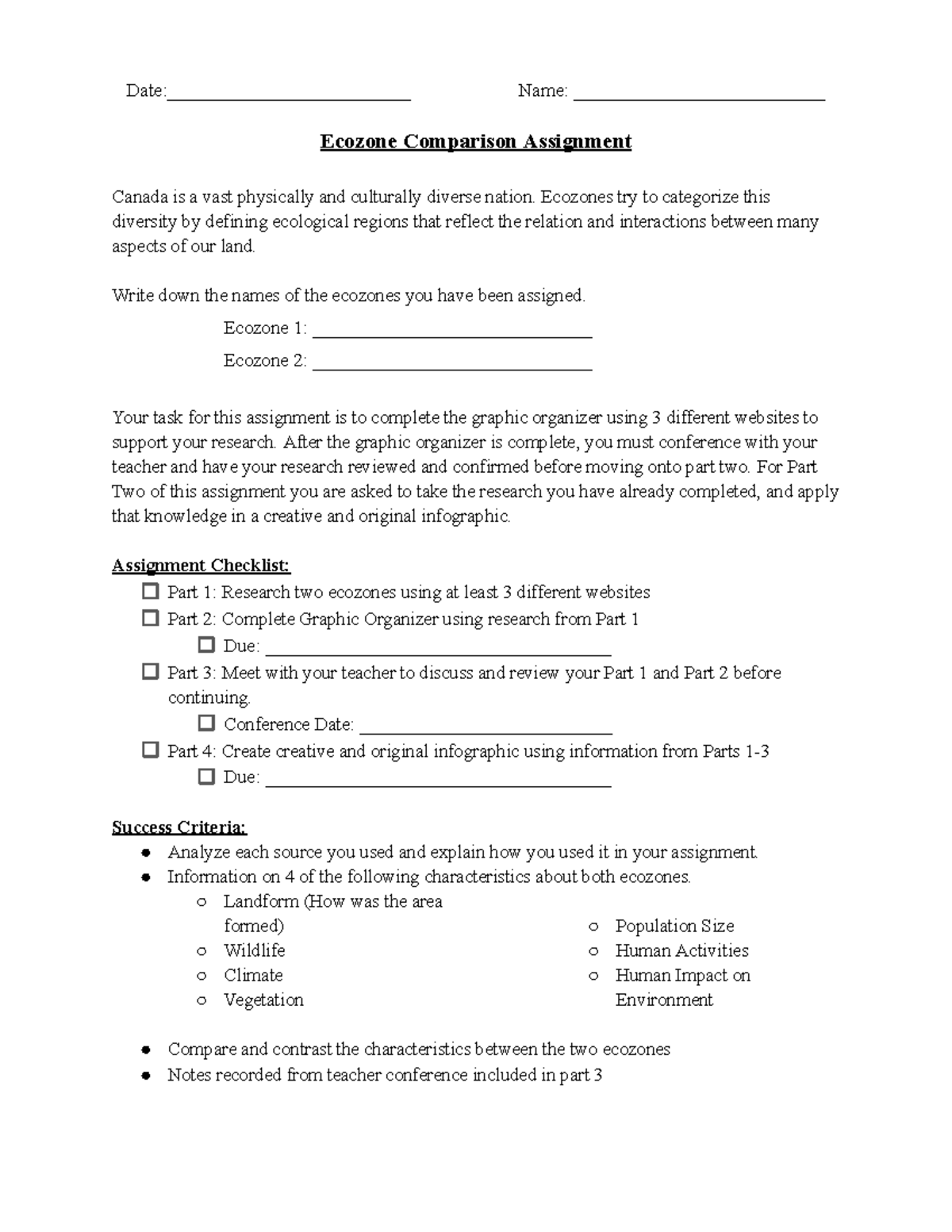 Ecozone Comparison Assignment 2023 - Date ...