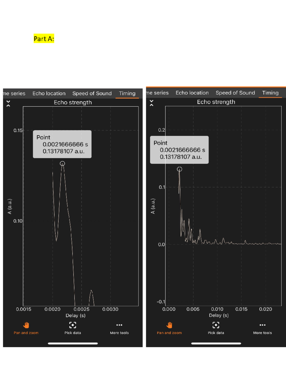 PHYS1300 Lab 5 Acoustics - Part A: Dt = 0 meters De = (v)(delta(t))/2 ...