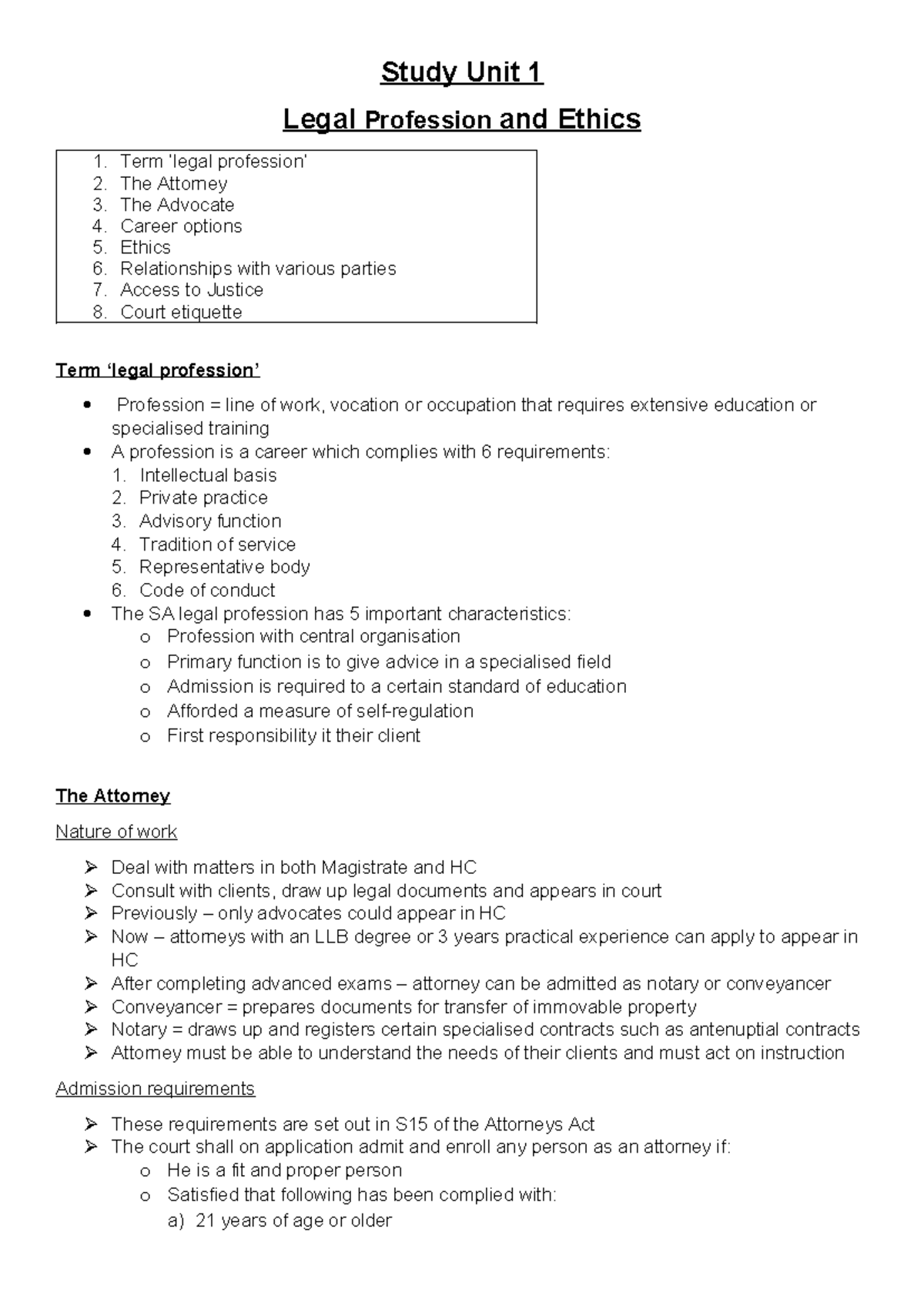 Study Unit 1 - Legal Practice IURI 472 - Study Unit 1 Legal Profession ...