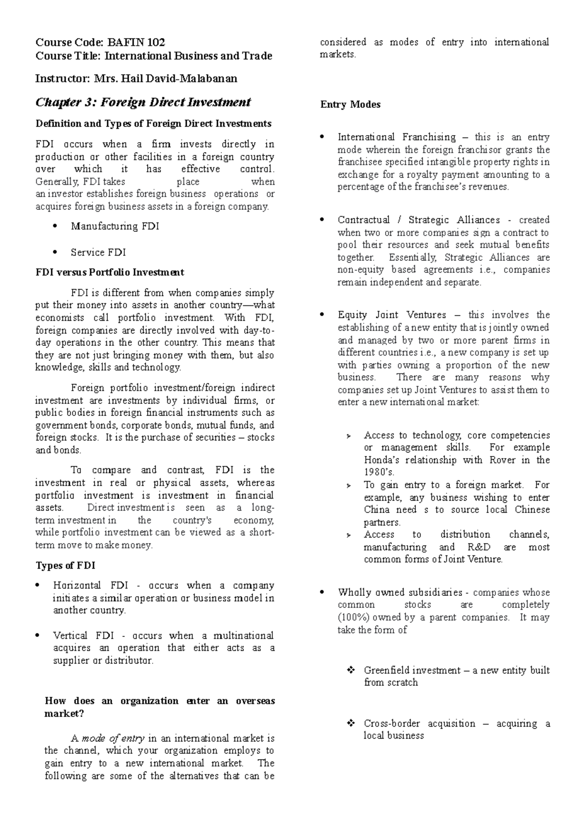 Notes - Bafin Chapter (1) - Course Code: BAFIN 102 Course Title ...