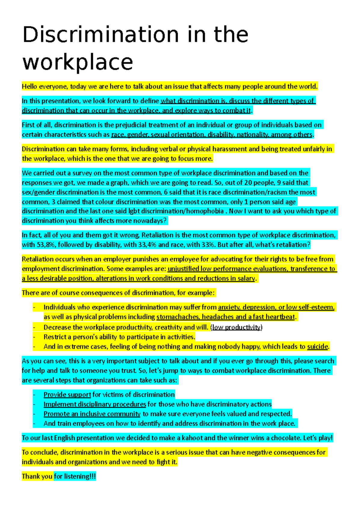 Apresentação de Inglês (discrimination in the workplace ...