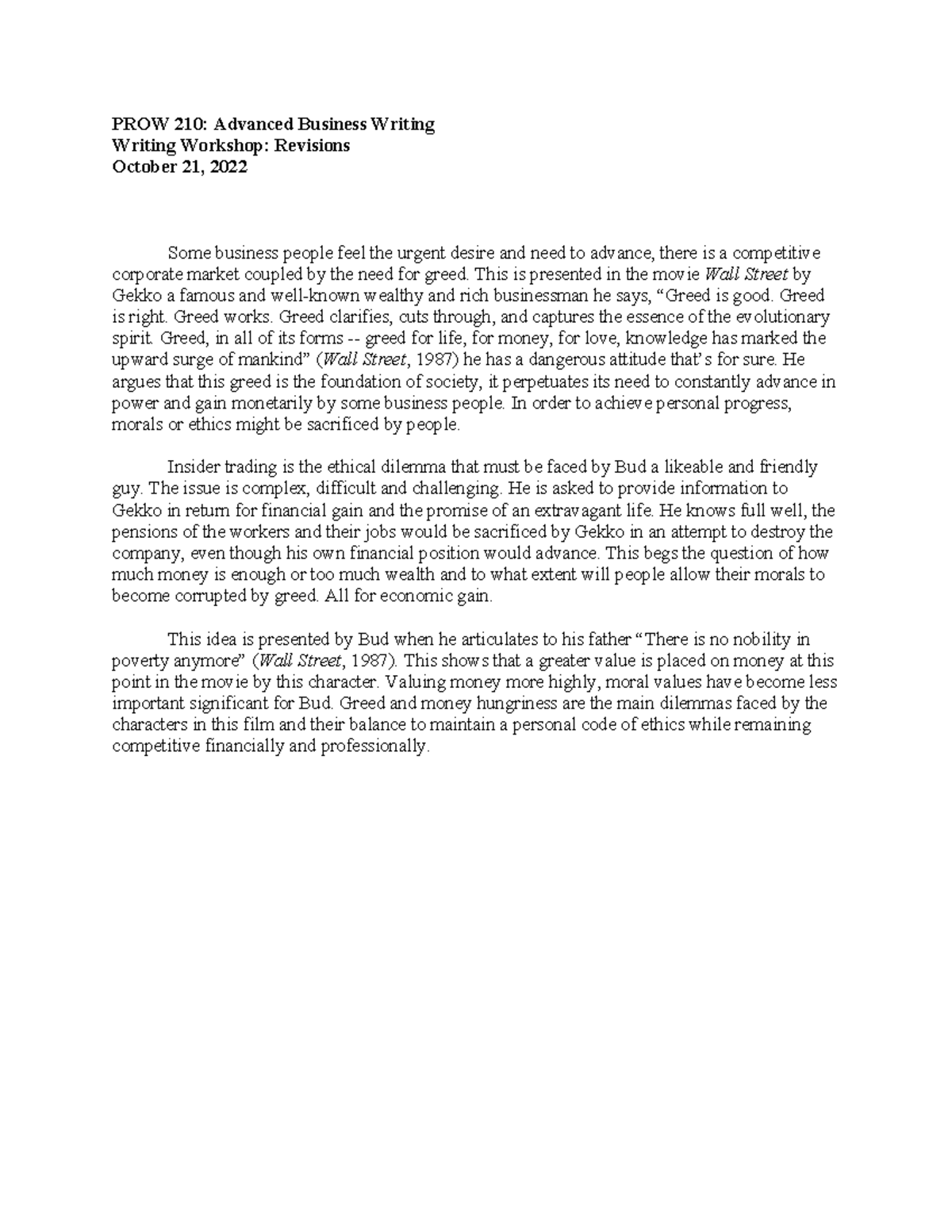 PROW 210 Revisions Practice - PROW 210: Advanced Business Writing ...