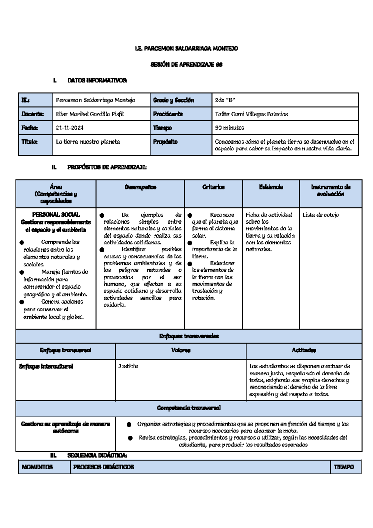 Sesión 86 La tierra nuestro planeta - I. PARCEMON SALDARRIAGA MONTEJO ...