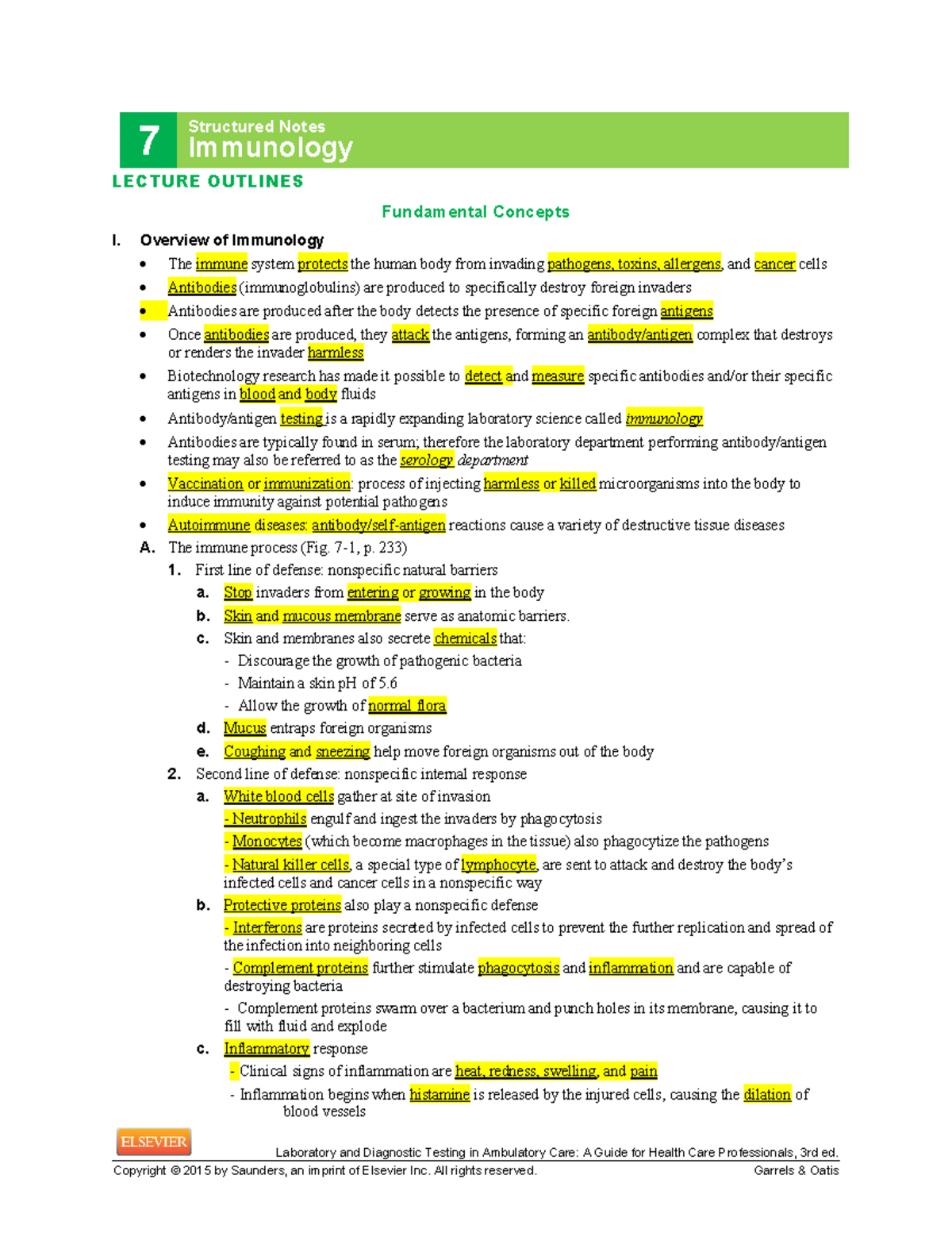 Chapter 7 Structured notes - Laboratory and Diagnostic Testing in ...