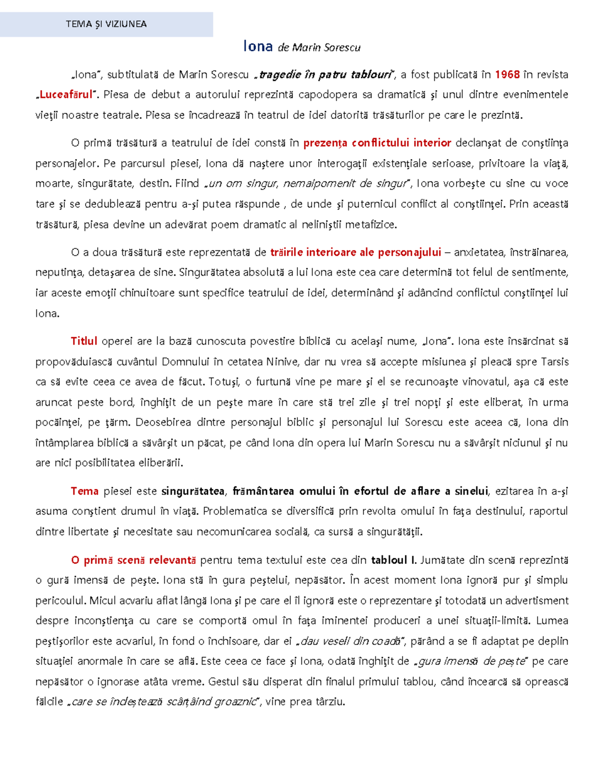 Iona - TEMA - Eseu "Iona"-Tema si viziunea despre lume - Iona de Marin Sorescu „Iona ...