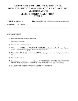 MAT211 - UWC - Mathematics 211 - Studocu
