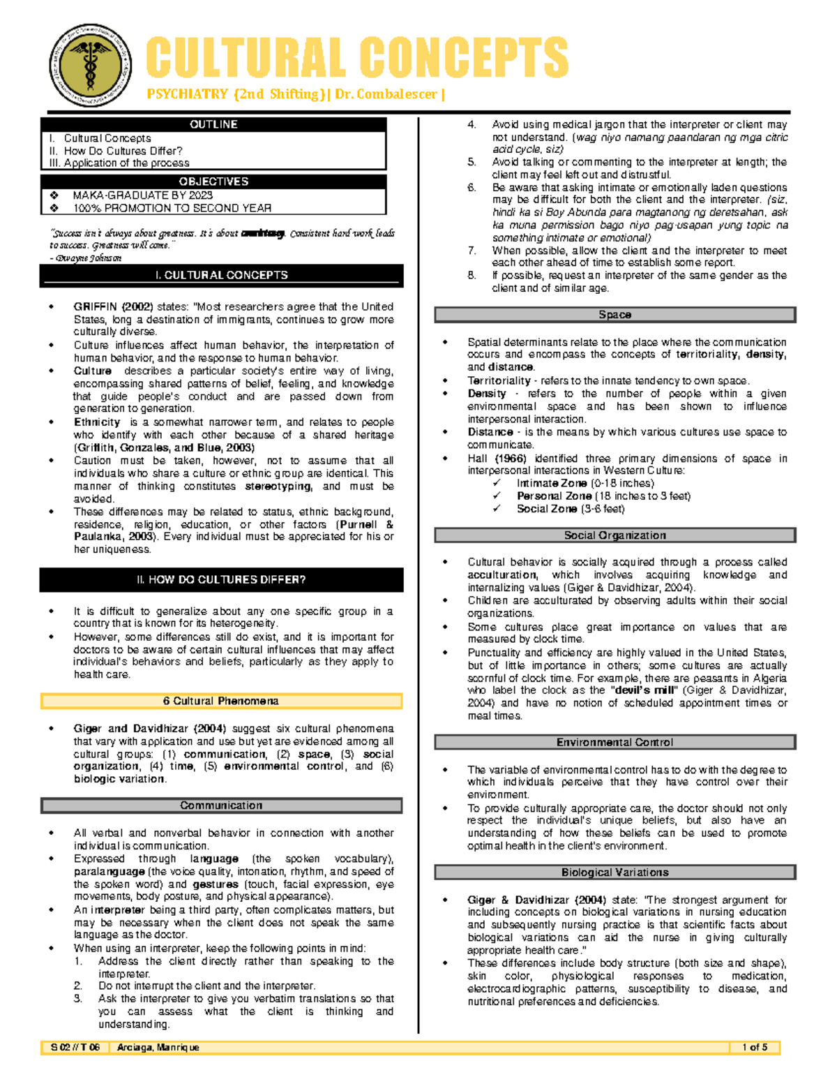 Cultural Concepts - S 02 // T 06 Arciaga, Manrique 1 of 5 OUTLINE I ...