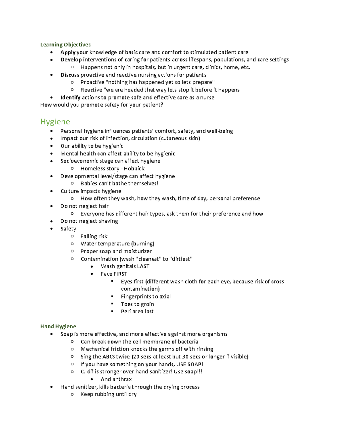 Extra Notes - Foundational Nursing - Learning Objectives • Apply your ...