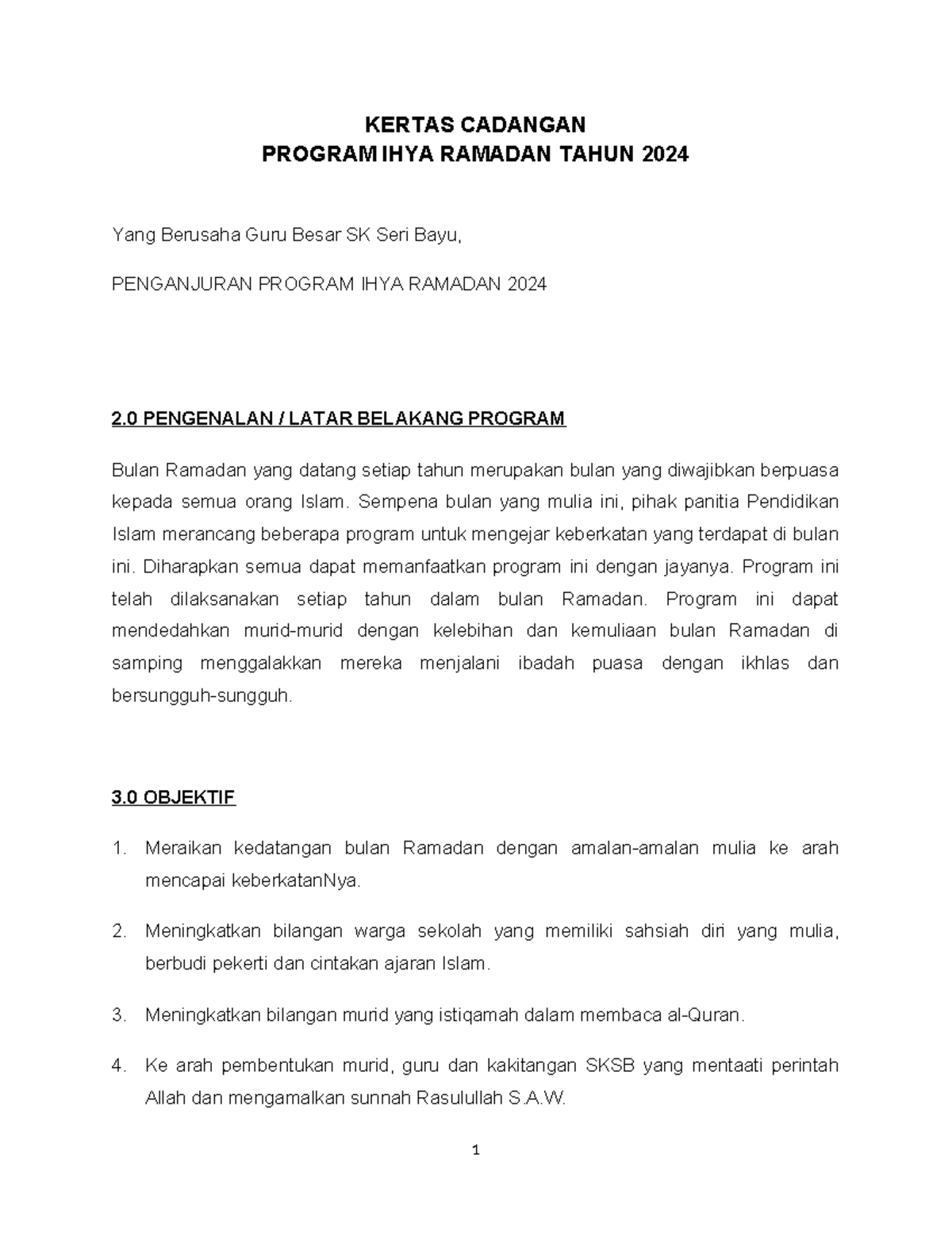 Kertas Kerja Program IHYA Ramadan 2024 - KERTAS CADANGAN PROGRAM IHYA ...