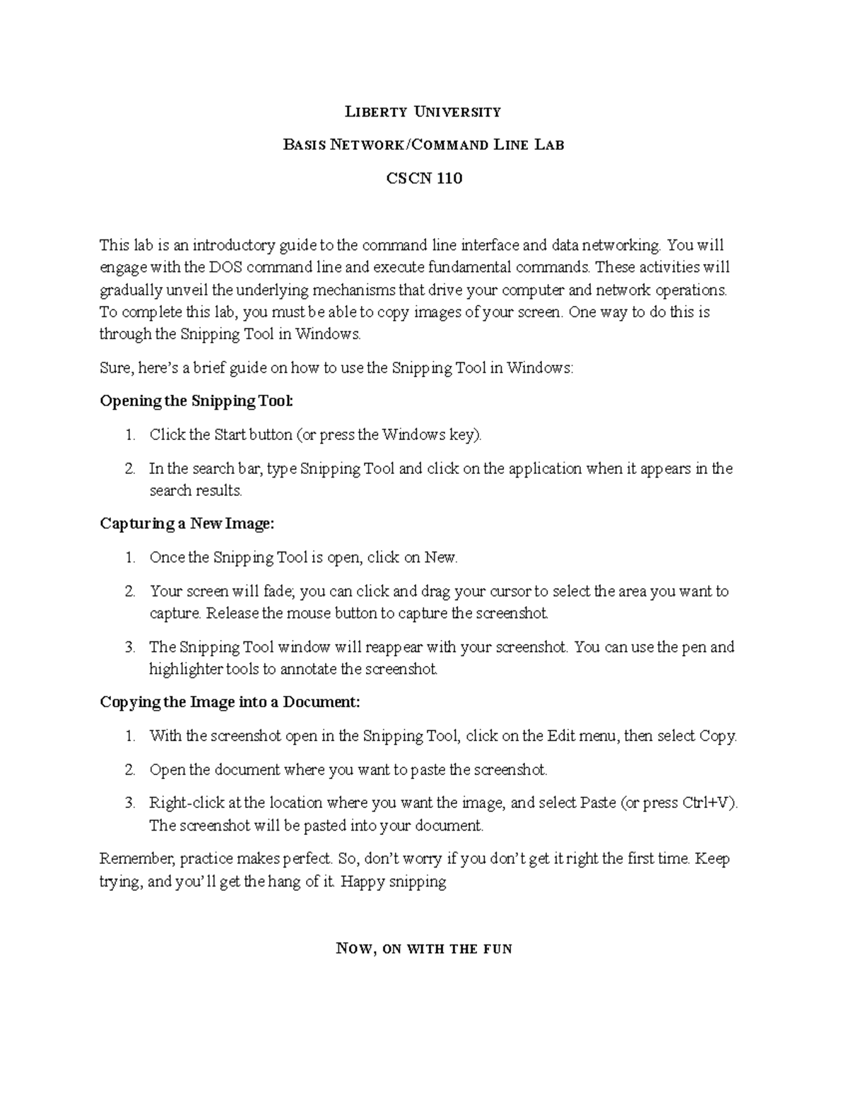 DOS lab Instructions 2 - Used for Computer science lab - L IBERTY U NIVERSITY B ASIS N ETWORK /C ...