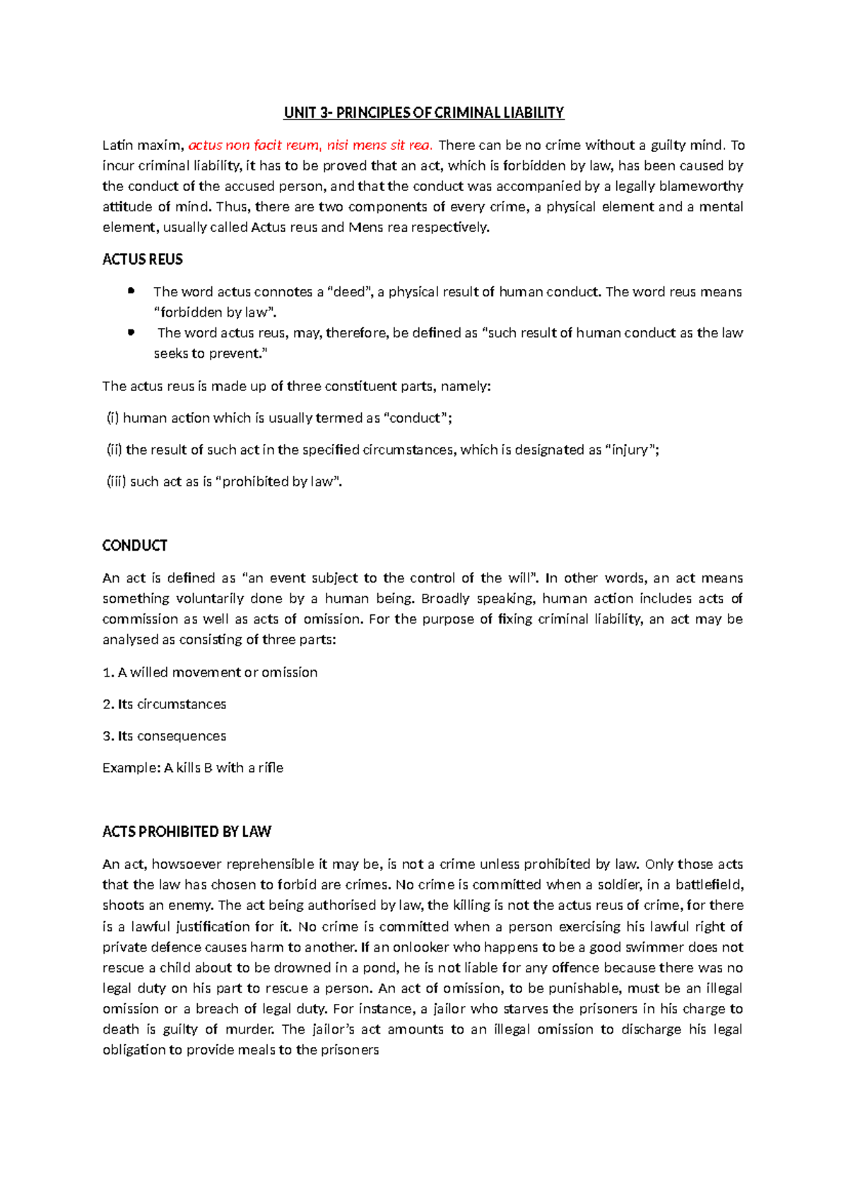 Unit 3 Criminal liability - UNIT 3- PRINCIPLES OF CRIMINAL LIABILITY ...