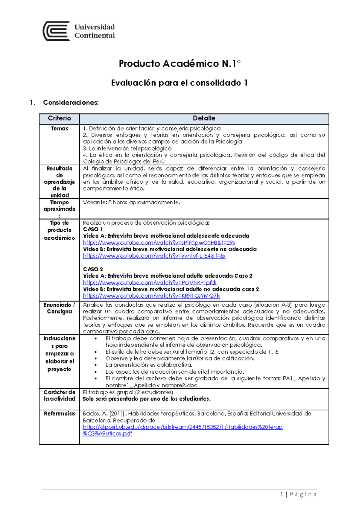 Producto Académico 1 - PA1 - Producto Académico N° Evaluación para el consolidado 1 1. - Studocu