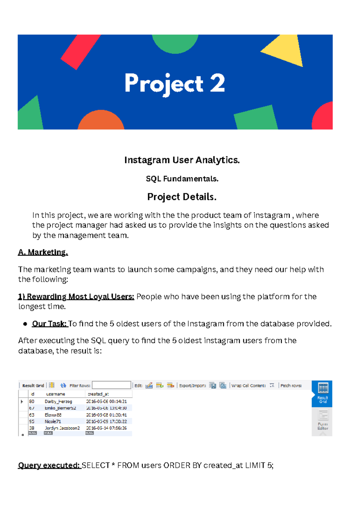Project 2 - Instagram user analytics - Instagram User Analytics. SQL Fundamentals. Project ...