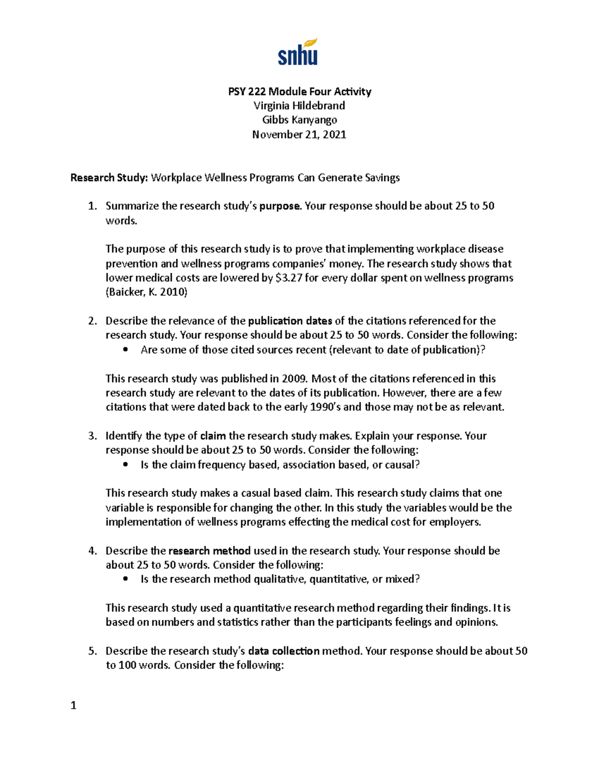 PSY222 Module Four Activity - PSY 222 Module Four Activity Virginia ...