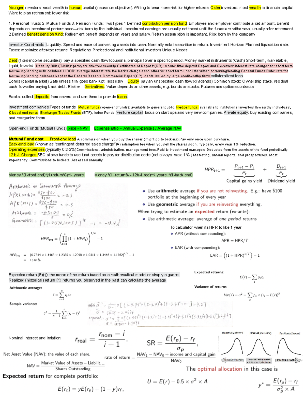 FE445 cheat sheet - its for midterm - Younger investors: most wealth in ...