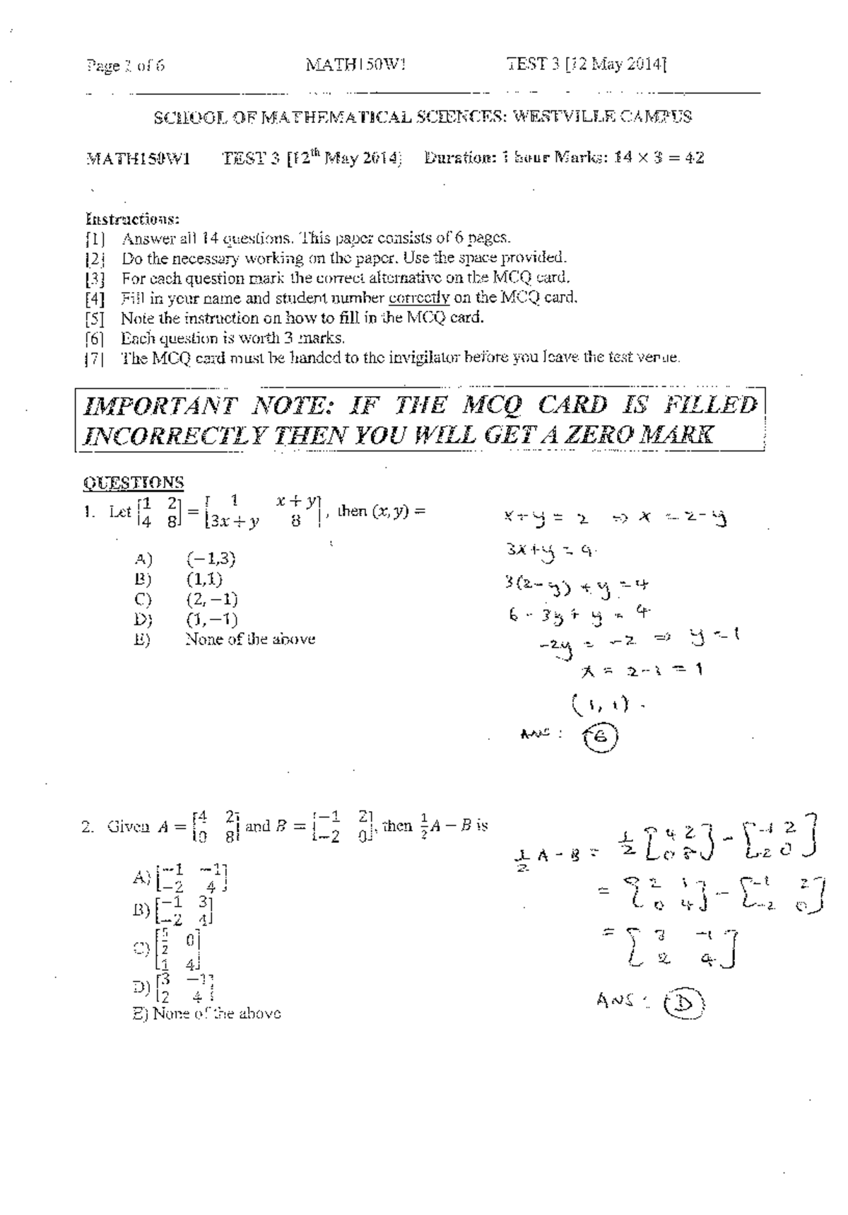 Math150 Test 3 2014 Solution - MATH150 - Studocu