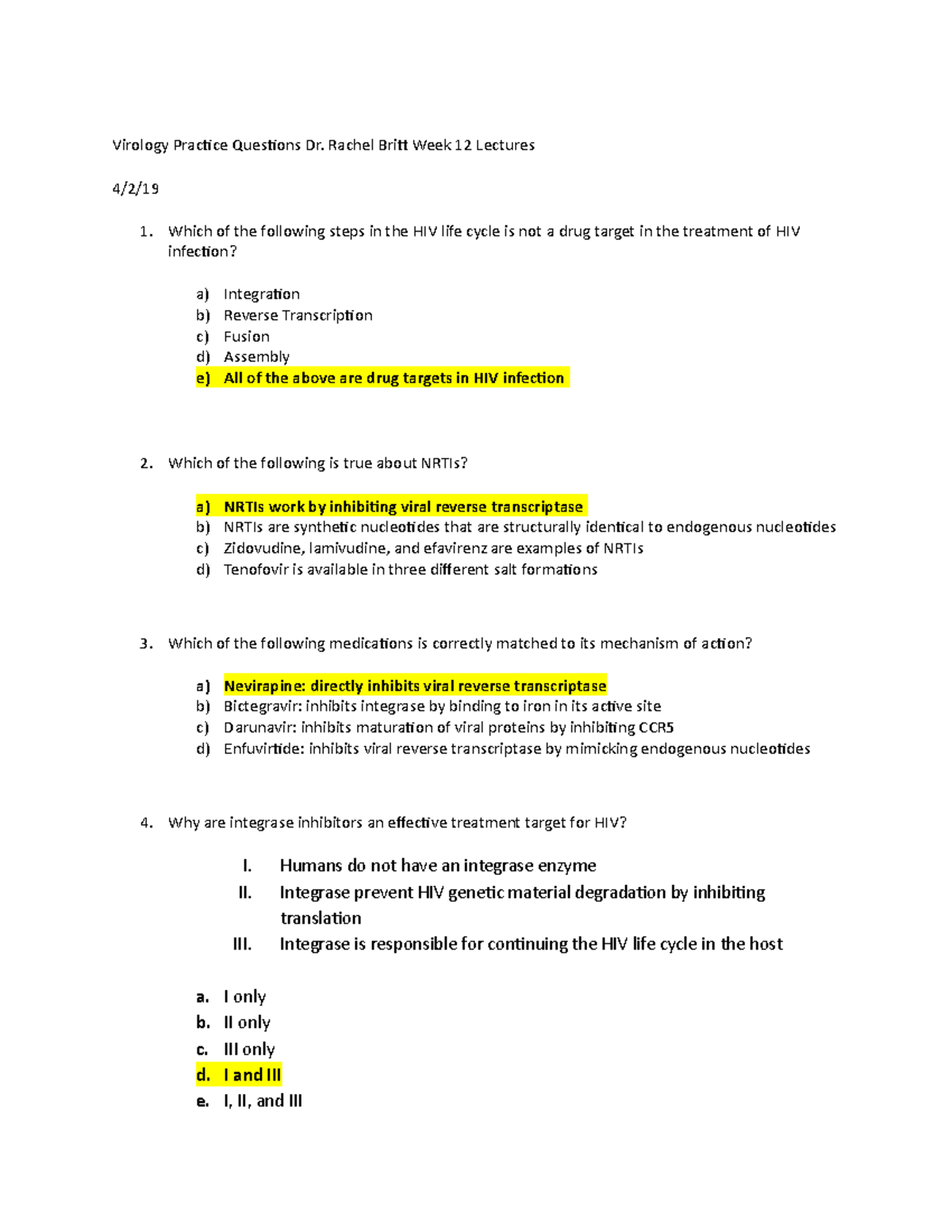 Virology Practice Questions week 12 Answers - Virology Practice ...