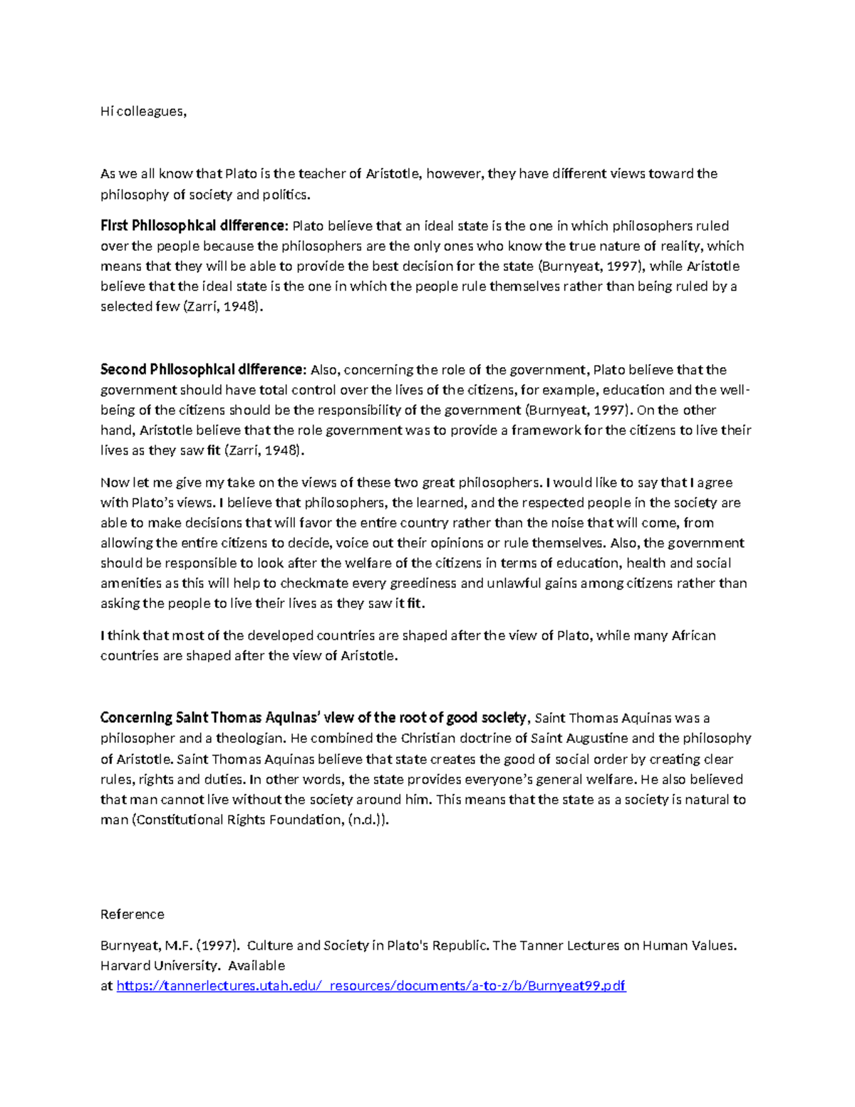 Introduction to Philosophy - Unit 4 Discussion - Hi colleagues, As we ...