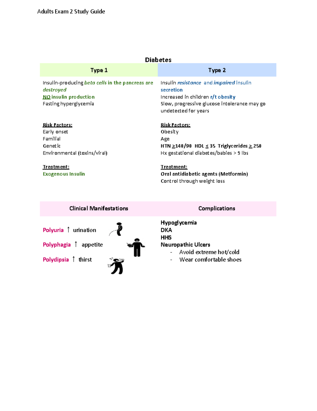 A1 Exam 2 Study Guide - Diabetes Type 1 Type 2 Insulin-producing beta ...