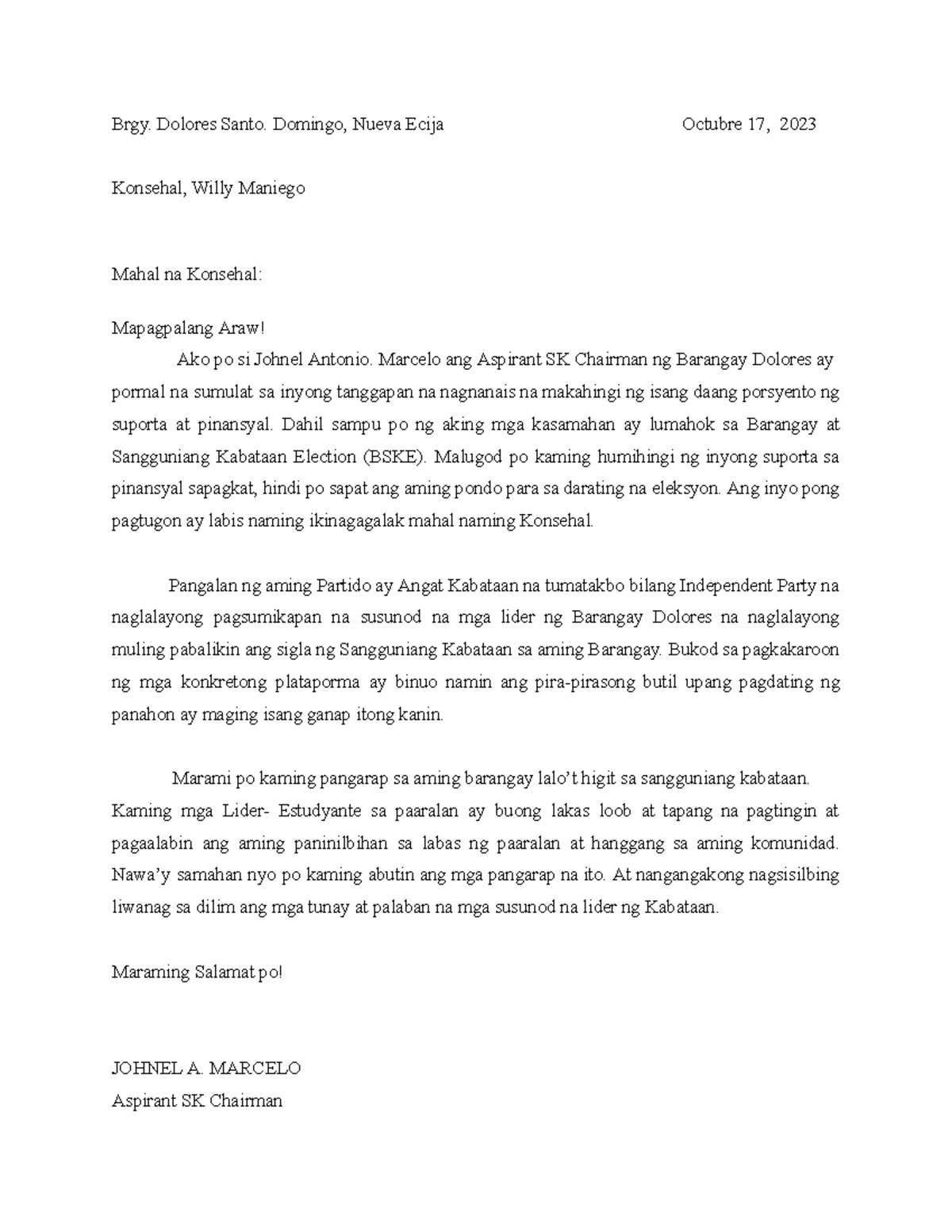 Letter 1 - Summary Accountancy - Konsehal, Willy Maniego Mahal na ...