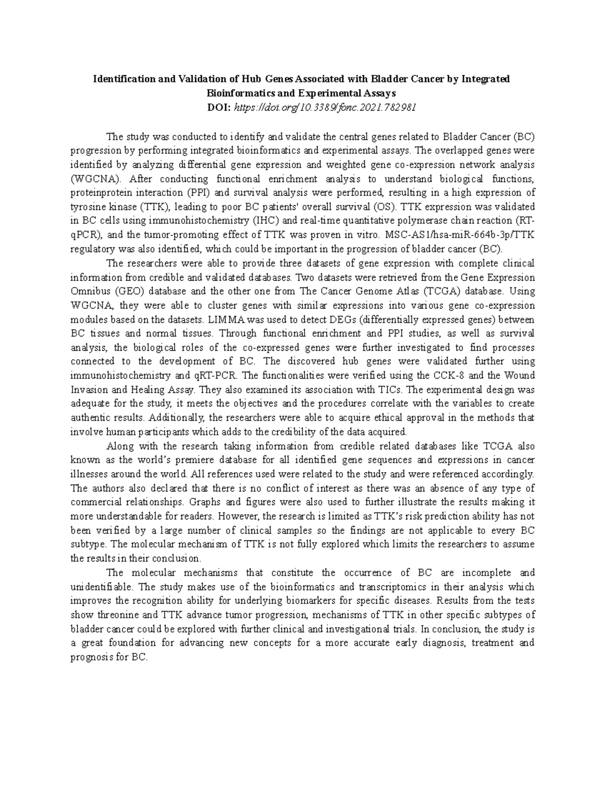 3. Journal paper notes validation of hub genes - Identification and ...