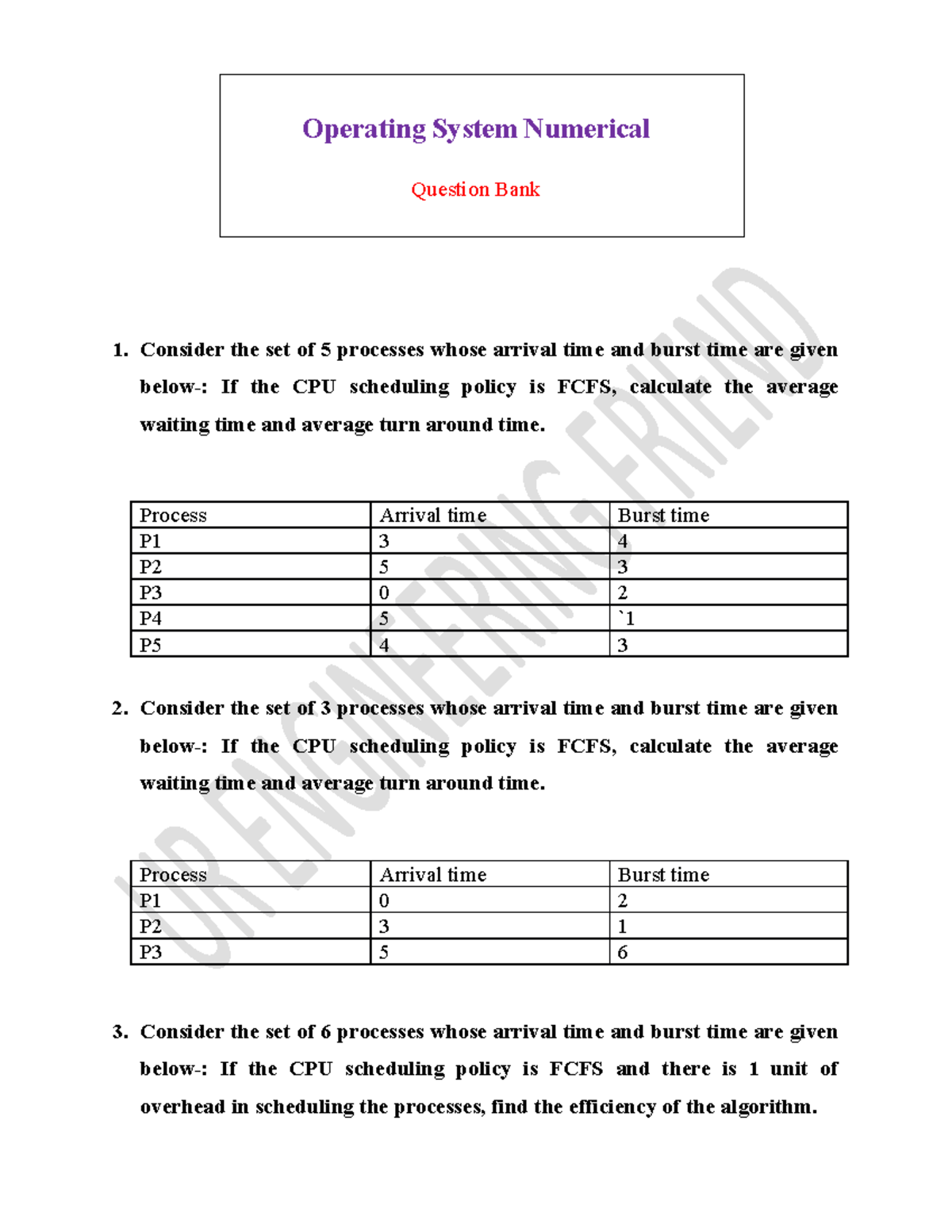 Operating System Numerical Question bank - Operating System Numerical ...