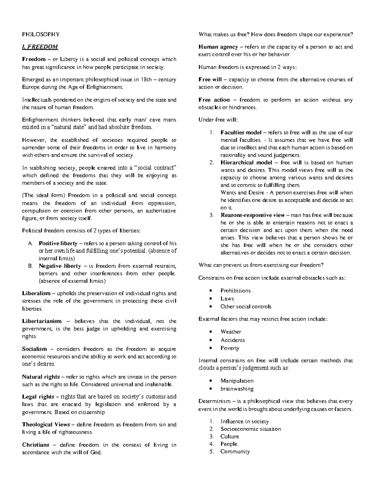 Philosophy Notes - Introduction to the Philosophy of the Human Person ...