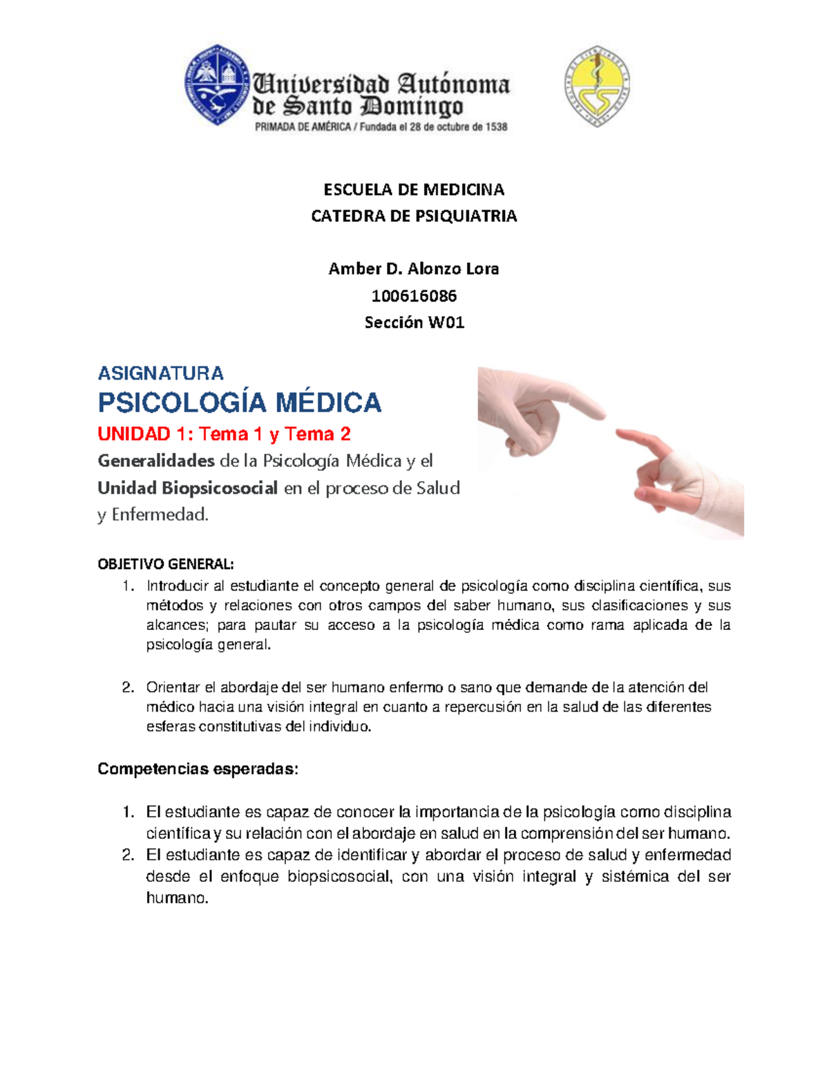 Consigna Unidad 1A(Amber Alonzo w01) - ESCUELA DE MEDICINA CATEDRA DE ...