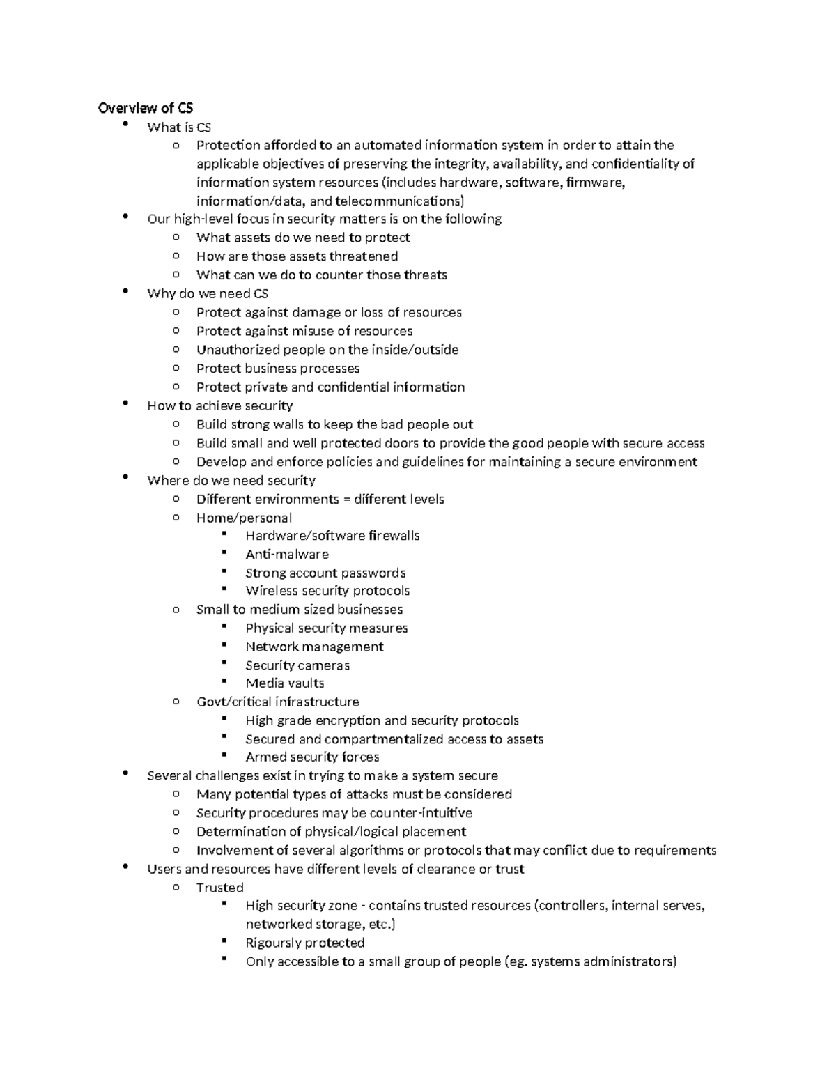 Sfwrtech 3CS3 - Week 2 - Overview of CS What is CS o Protection afforded to an automated - Studocu