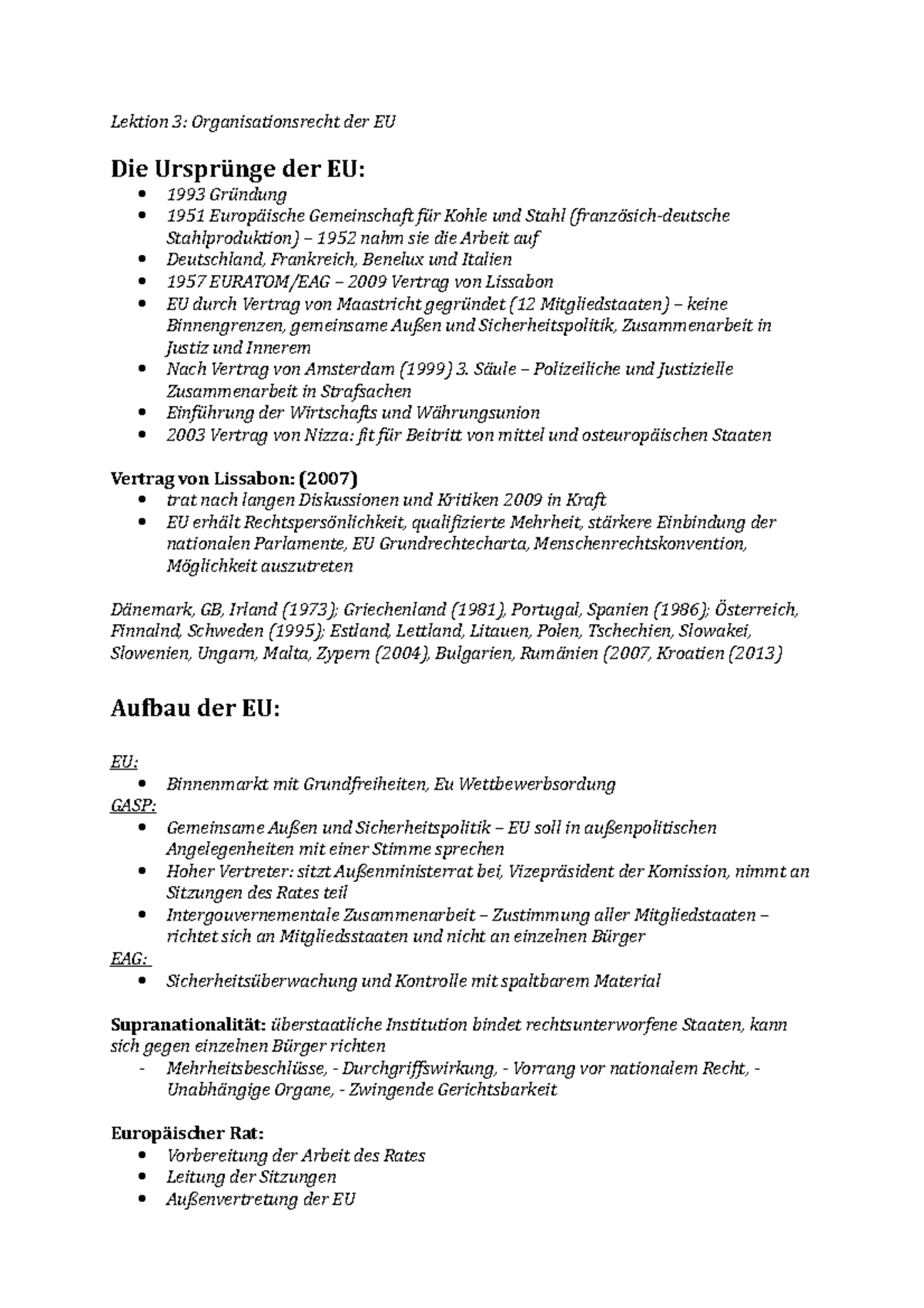 Lektion 3 EÖR 1 Stepp - Lektion 3: Organisationsrecht der EU Die ...
