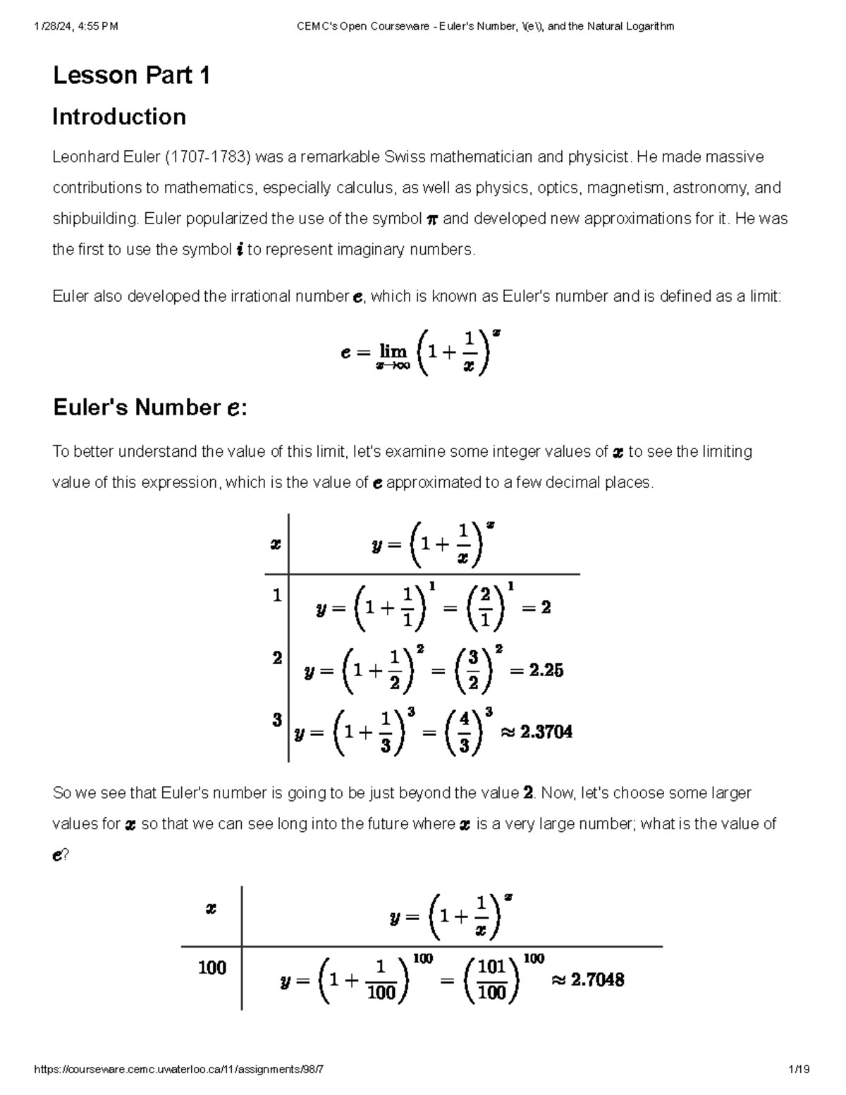 6 - mcv4u - Lesson Part 1 Introduction Leonhard Euler (1707-1783) was a remarkable Swiss - Studocu