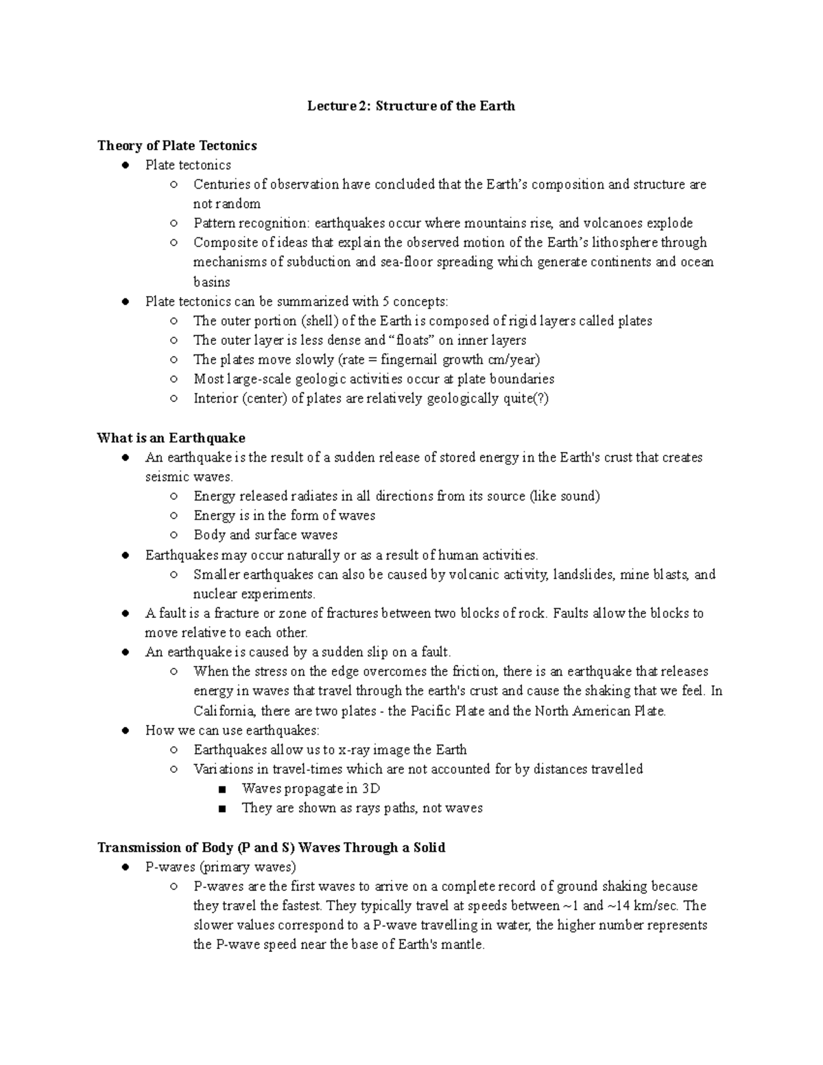 GEO1111 Class Notes Lecture 2-5 - Lecture 2: Structure of the Earth ...