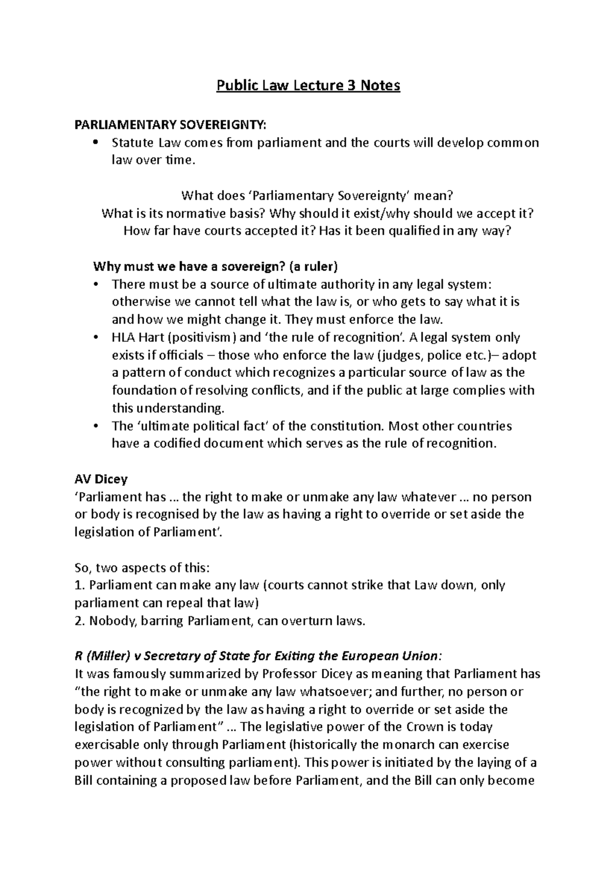 Law Lecture 3 Notes - first year - Public Law Lecture 3 Notes ...