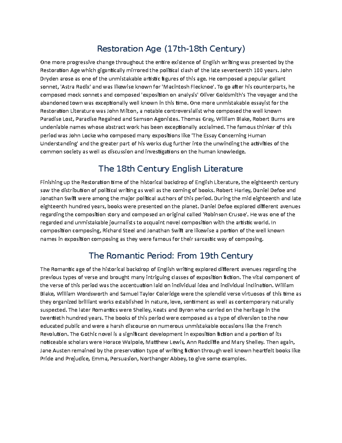 Ages of literature 2 - Restoration Age (17th-18th Century) One more ...