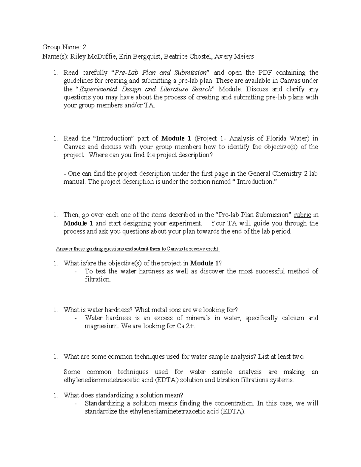 Experimental Design Pre-Lab Plan - Group Name: 2 Name(s): Riley ...