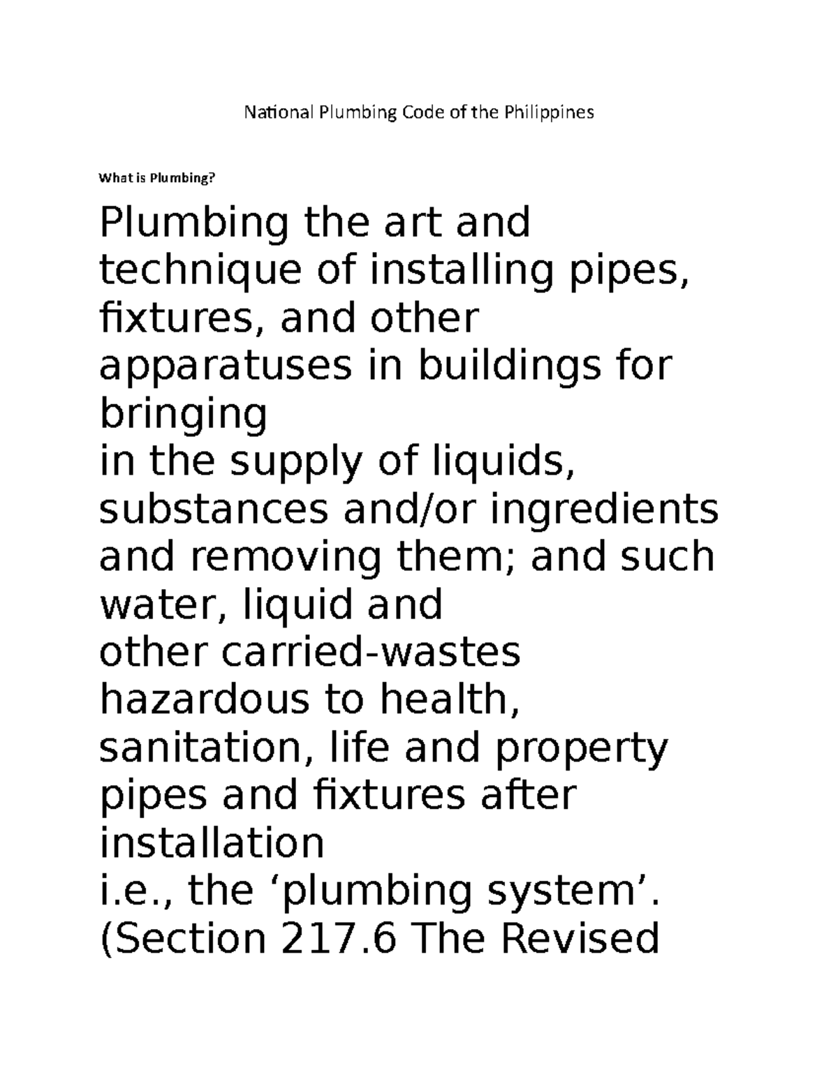 National Plumbing Code of the Philippines - , the ‘plumbing system’. (Section 217 The Revised ...