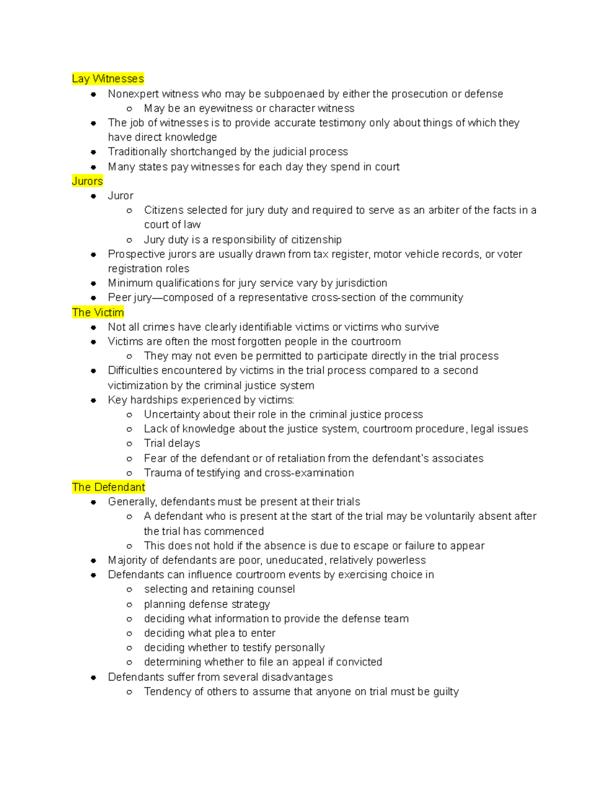 Crim Ch 8 lec notes pt 4 - Lay Witnesses Nonexpert witness who may be ...