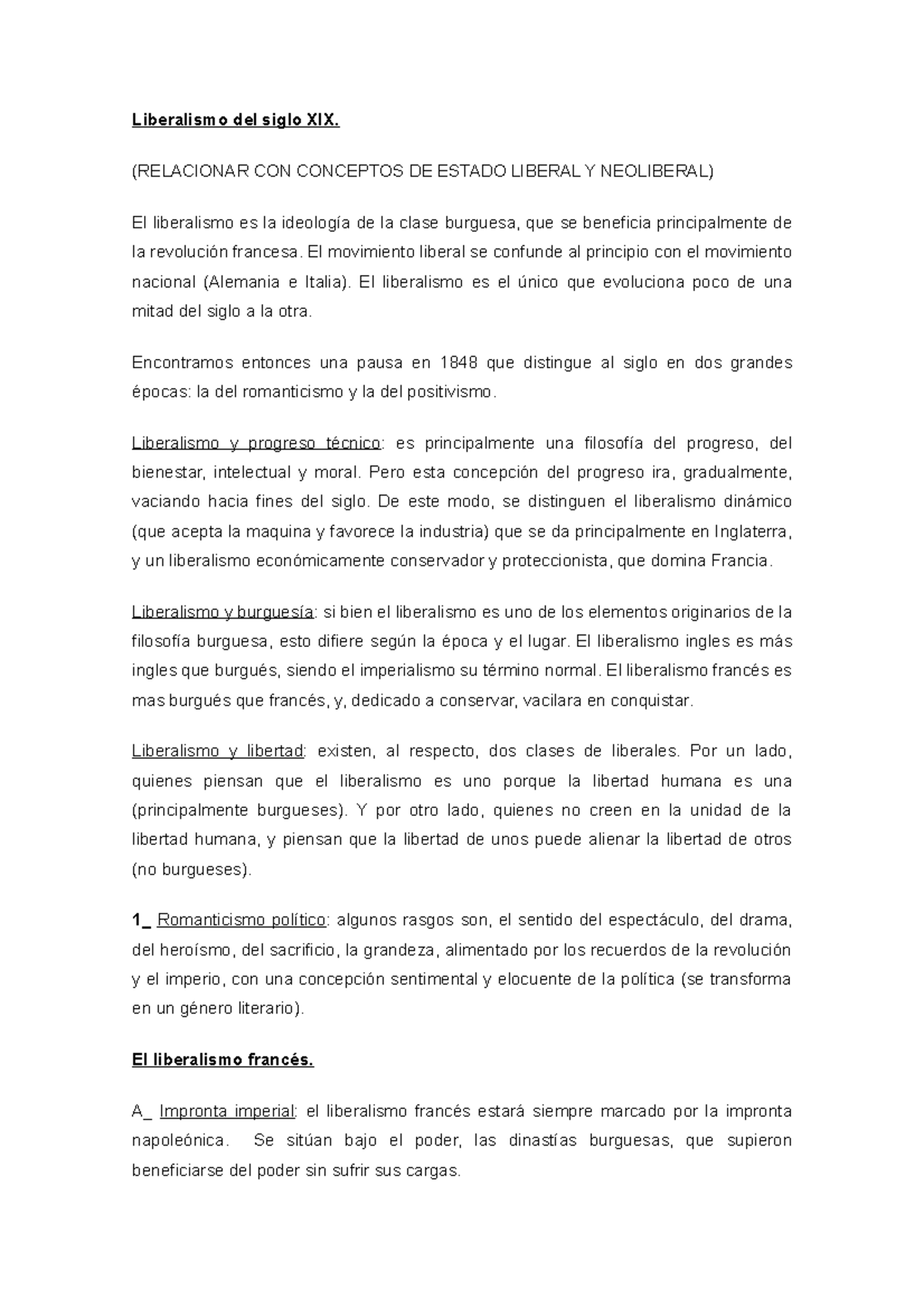 Liberalismo del siglo XIX - (RELACIONAR CON CONCEPTOS DE ESTADO LIBERAL ...