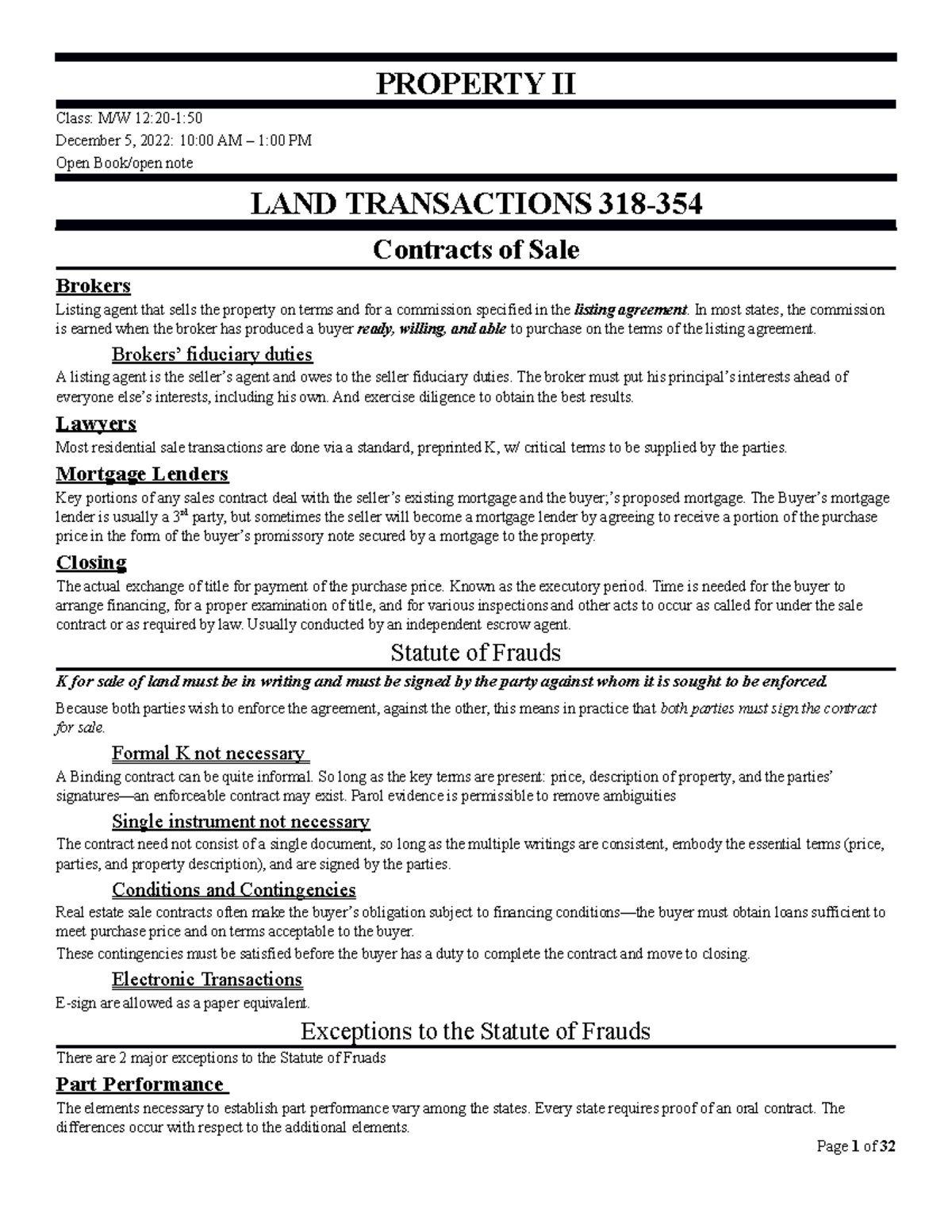 Property II Class: Land Transactions and Contracts of Sale - Studocu