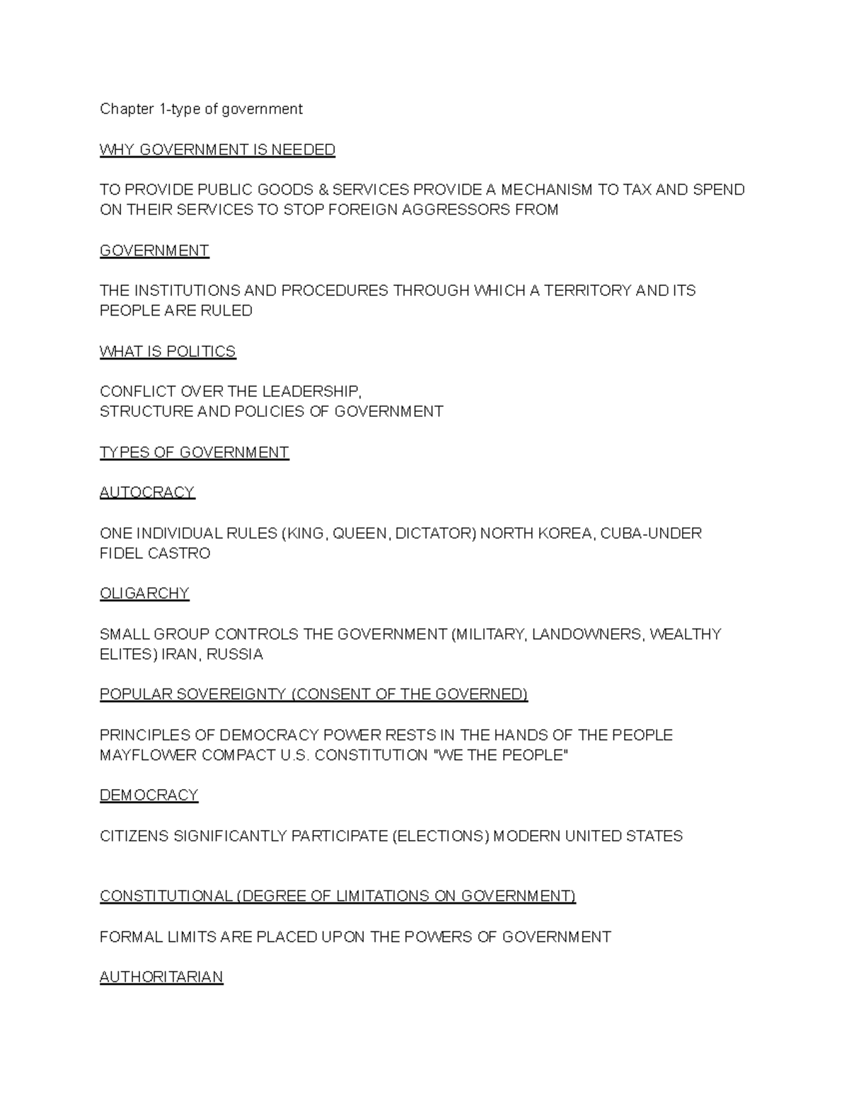 Government notes pol5100 - Google Docs - Chapter 1-type of government ...
