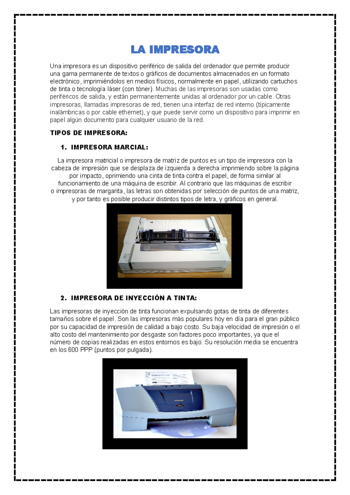LA Impresora - Definicion y caracteristicas - LA IMPRESORA Una ...
