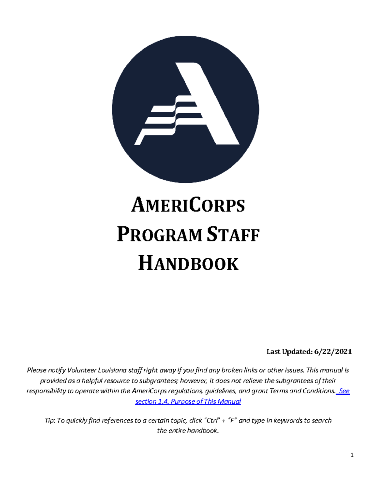 Ameri Corps LA Program Staff Handbook PDF - AMERICORPS PROGRAM STAFF HANDBOOK Last Updated: 6/22 ...