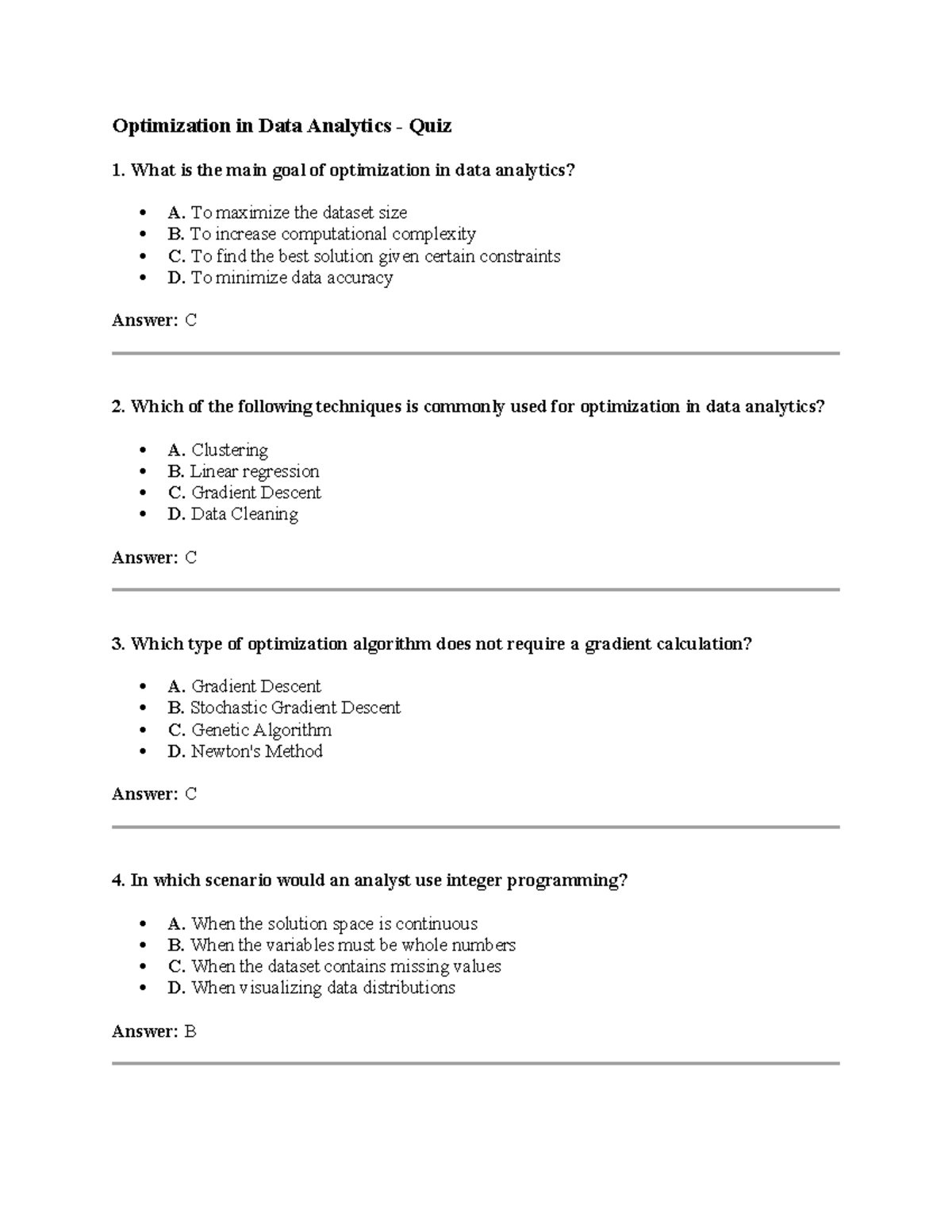Practice test optimization - Optimization in Data Analytics - Quiz 1 ...