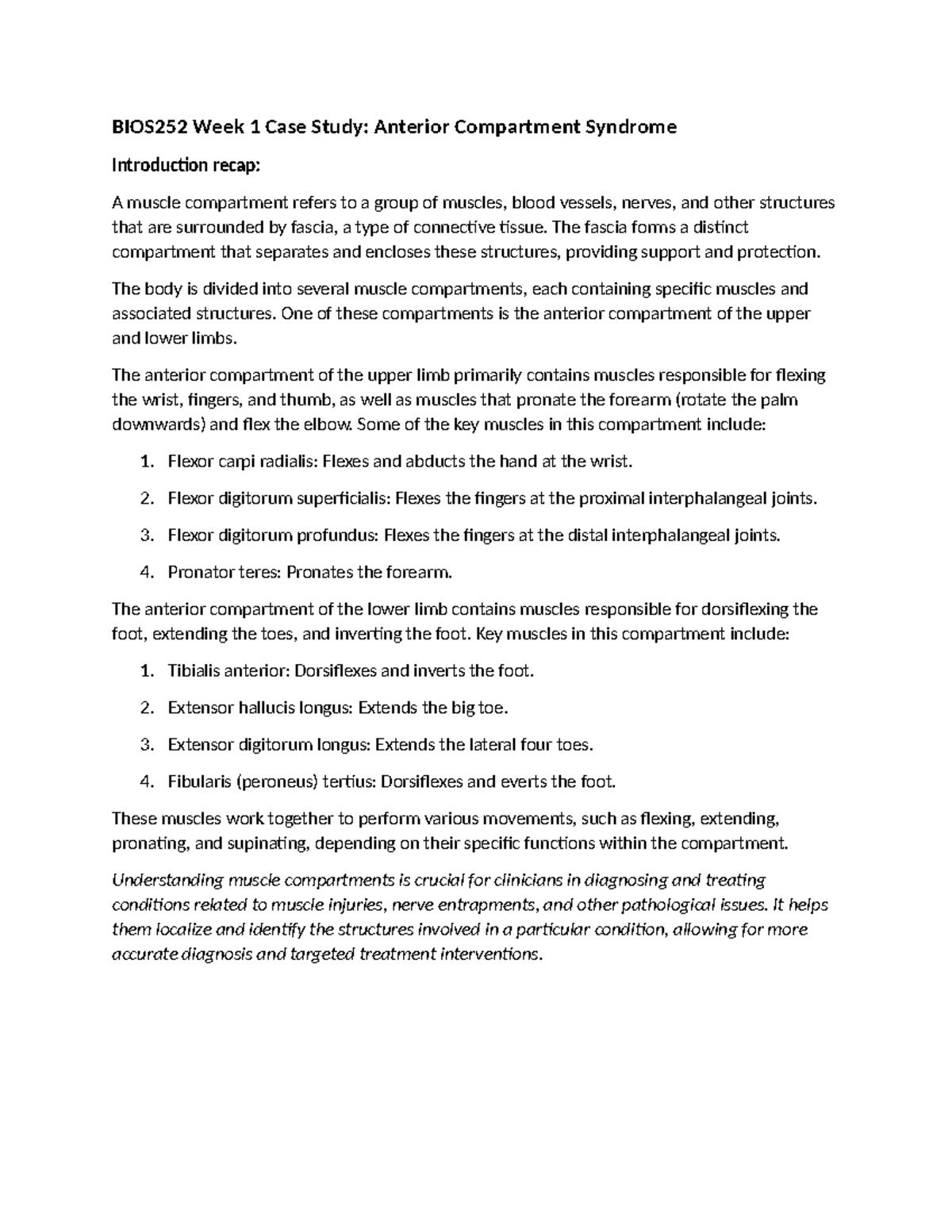 BIOS252 WK1 Case Study - BIOS252 Week 1 Case Study: Anterior ...